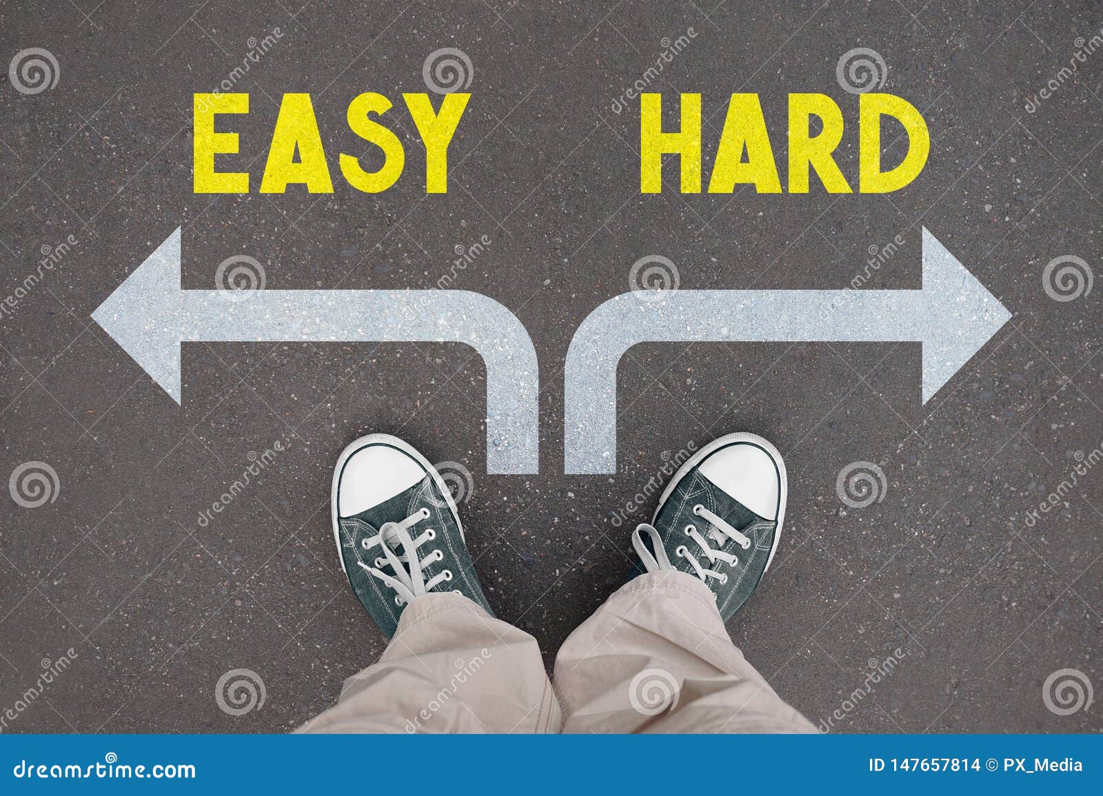 Easy Vs Hard Signs Portray Choice Of Simple Or Difficult Way - 3d ...