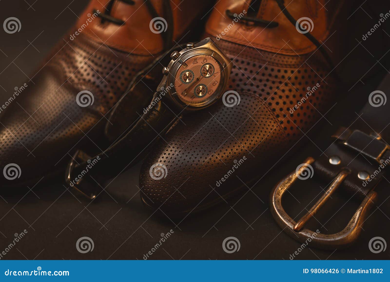 Shoes and watch and belt stock photo. Image of official - 98066426