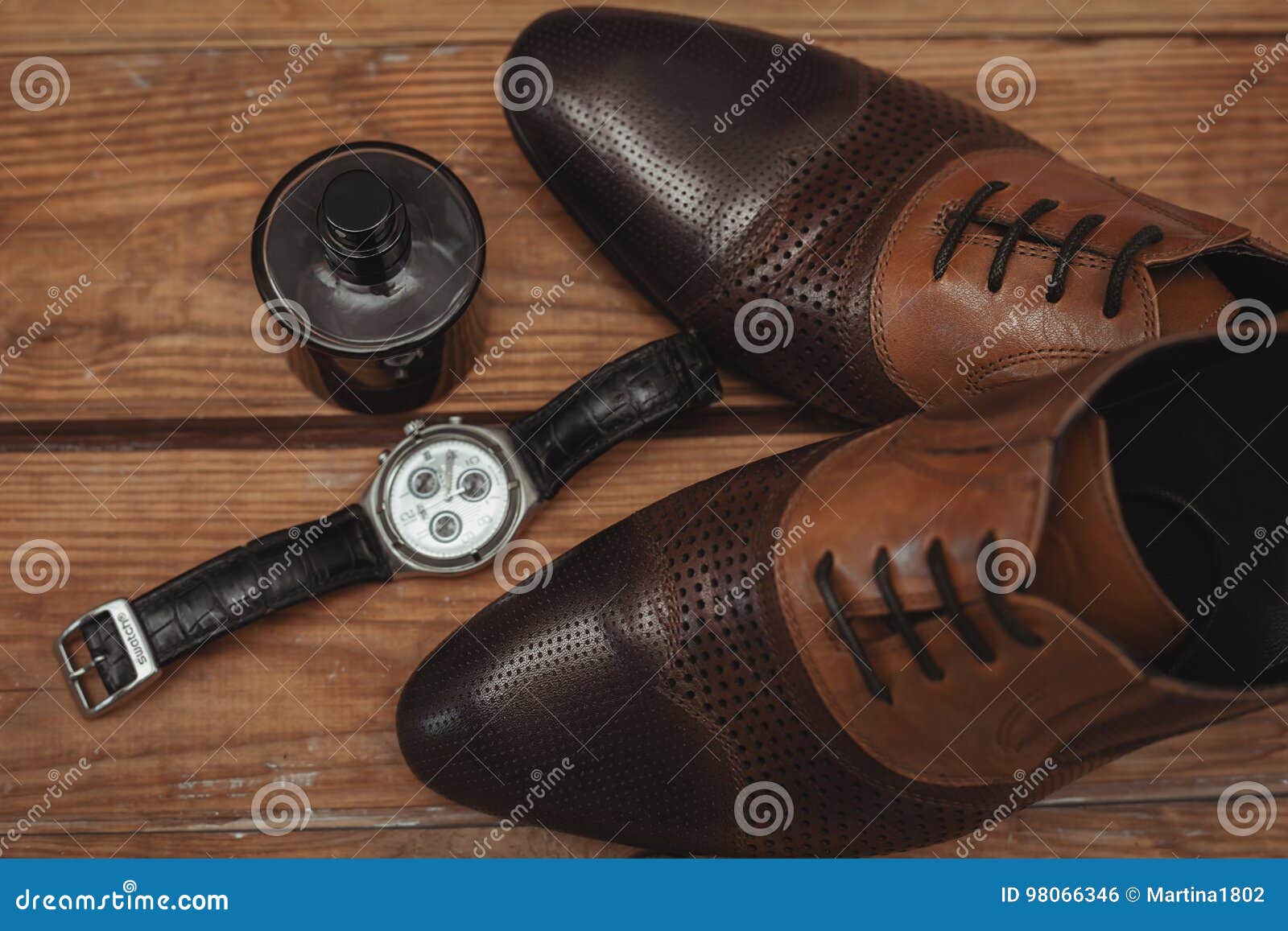 Shoes with Watch and Perfume Stock Photo - Image of collection ...