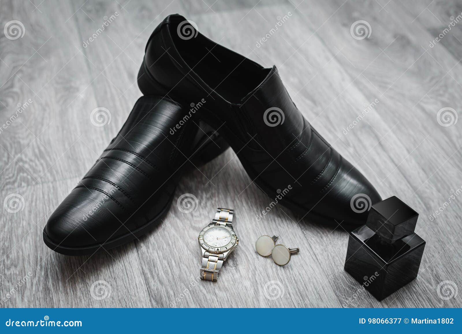 Shoes with Watch and Perfume Stock Image - Image of gentlemanly, cute ...