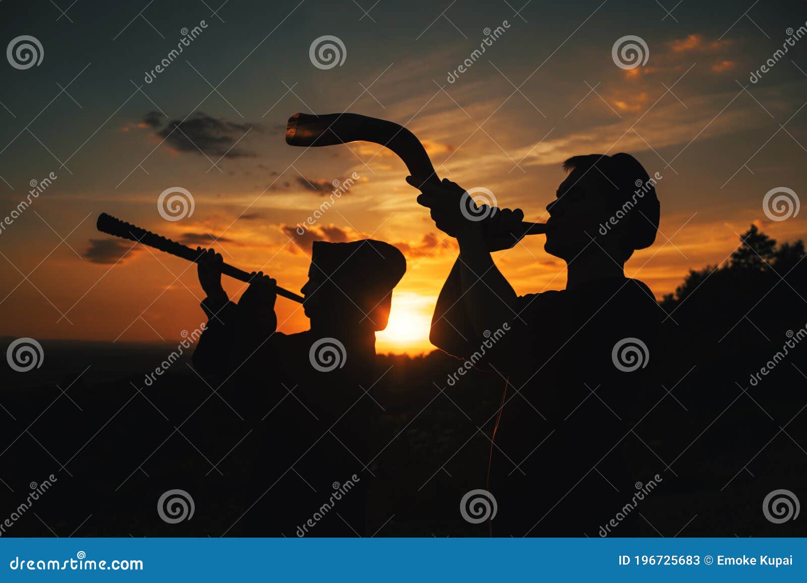 Shofar Horn Sunset Duo stock image. Image of wall, horn - 196725683