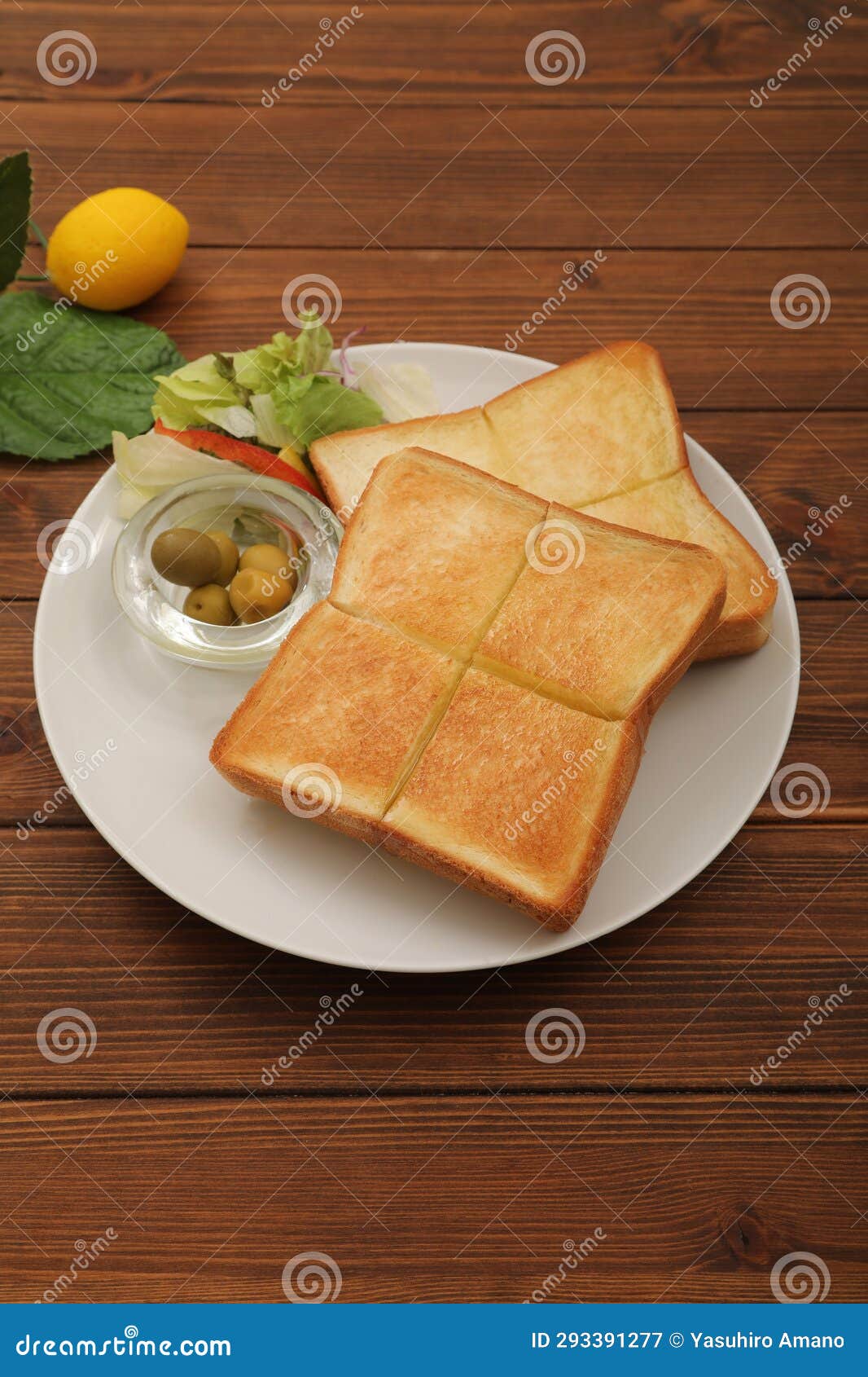 Toasted Square Slices of Bread. Served with Olives. Stock Image - Image ...