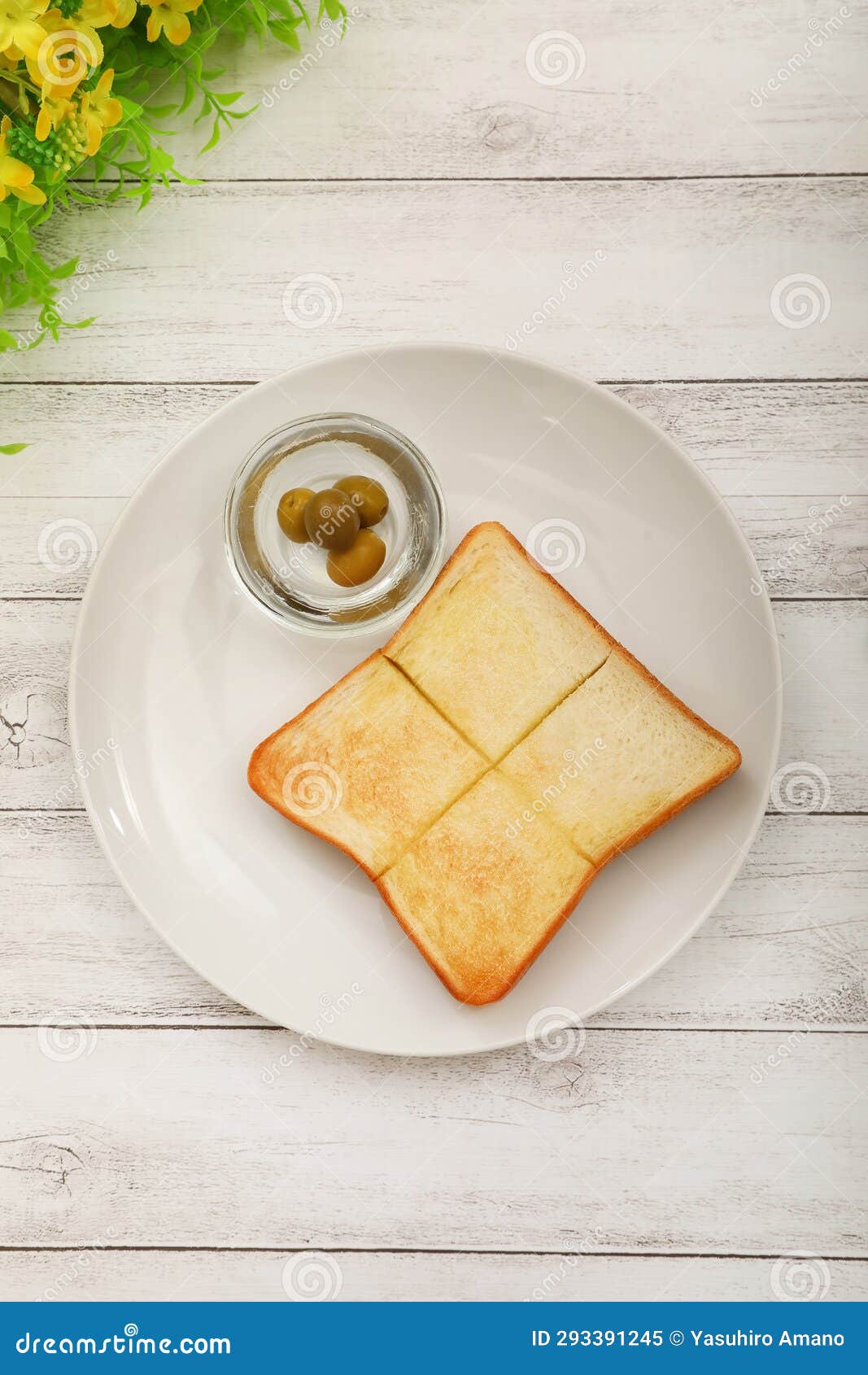 Toasted Square Slices of Bread. Served with Olives. Stock Image - Image ...