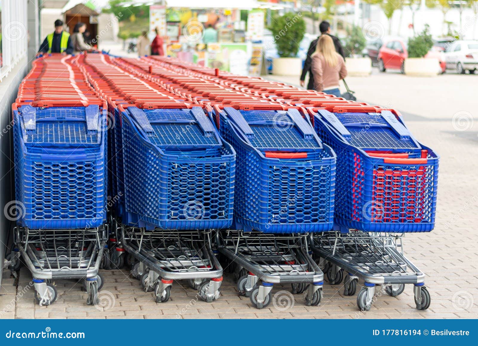 Shooping trolley row stock photo. Image of trolley, store - 177816194