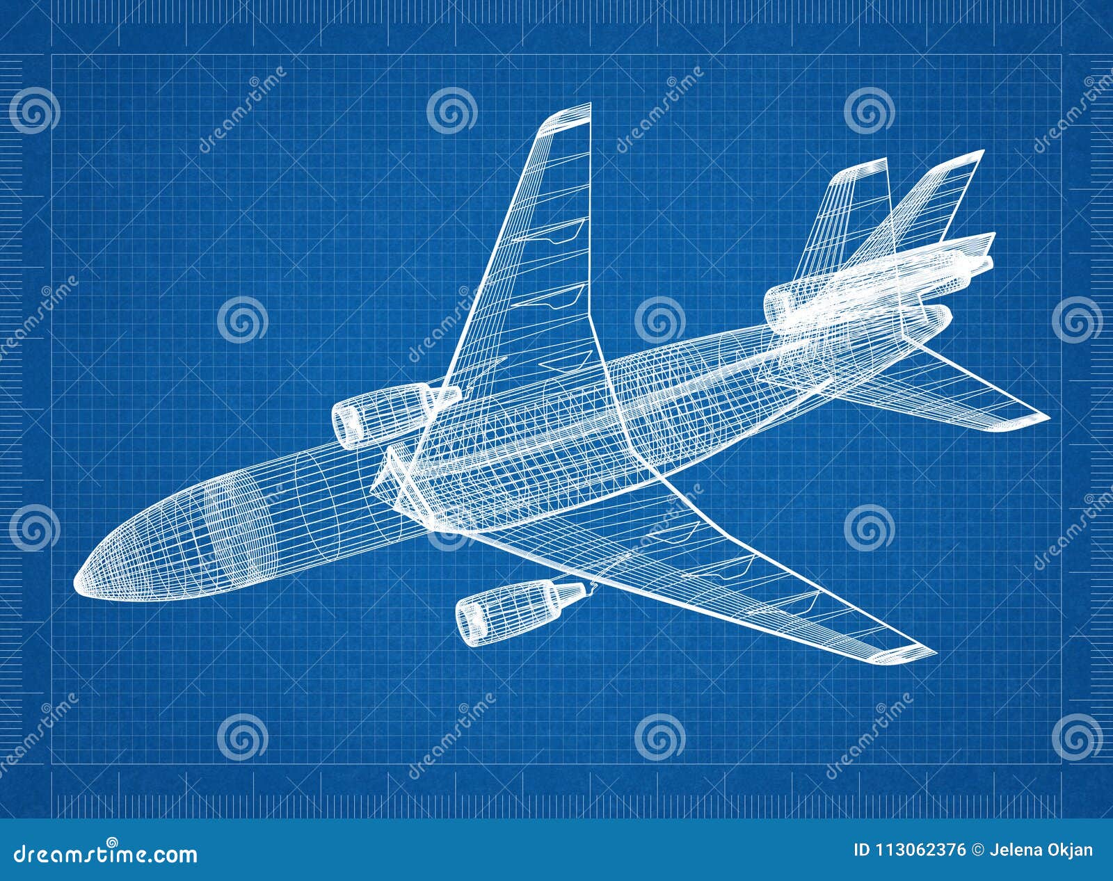 Airplane 3D blueprint stock illustration. Illustration of exterior ...