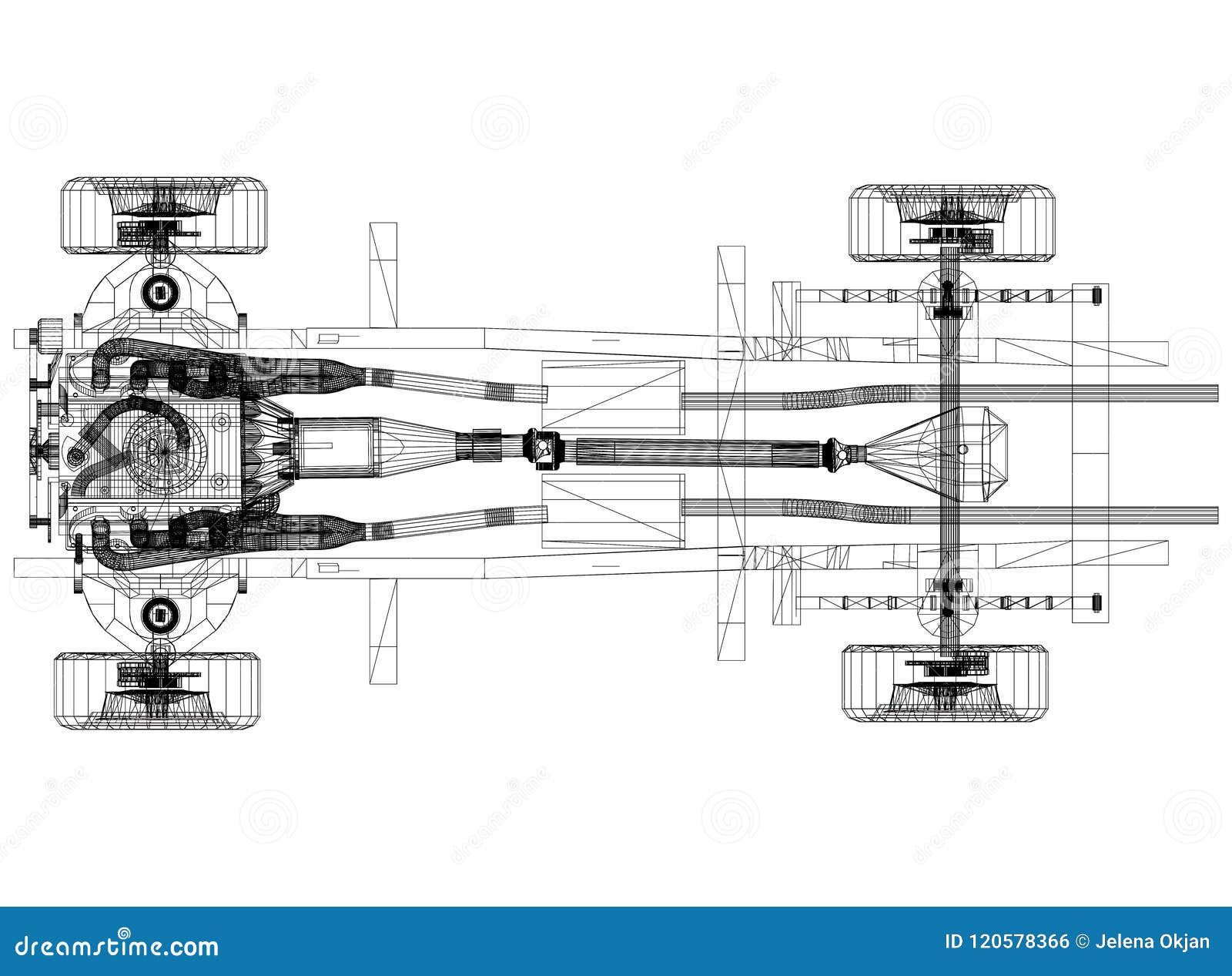 Car Chassis and Engine Design – Blueprint - Isolated Stock Illustration ...