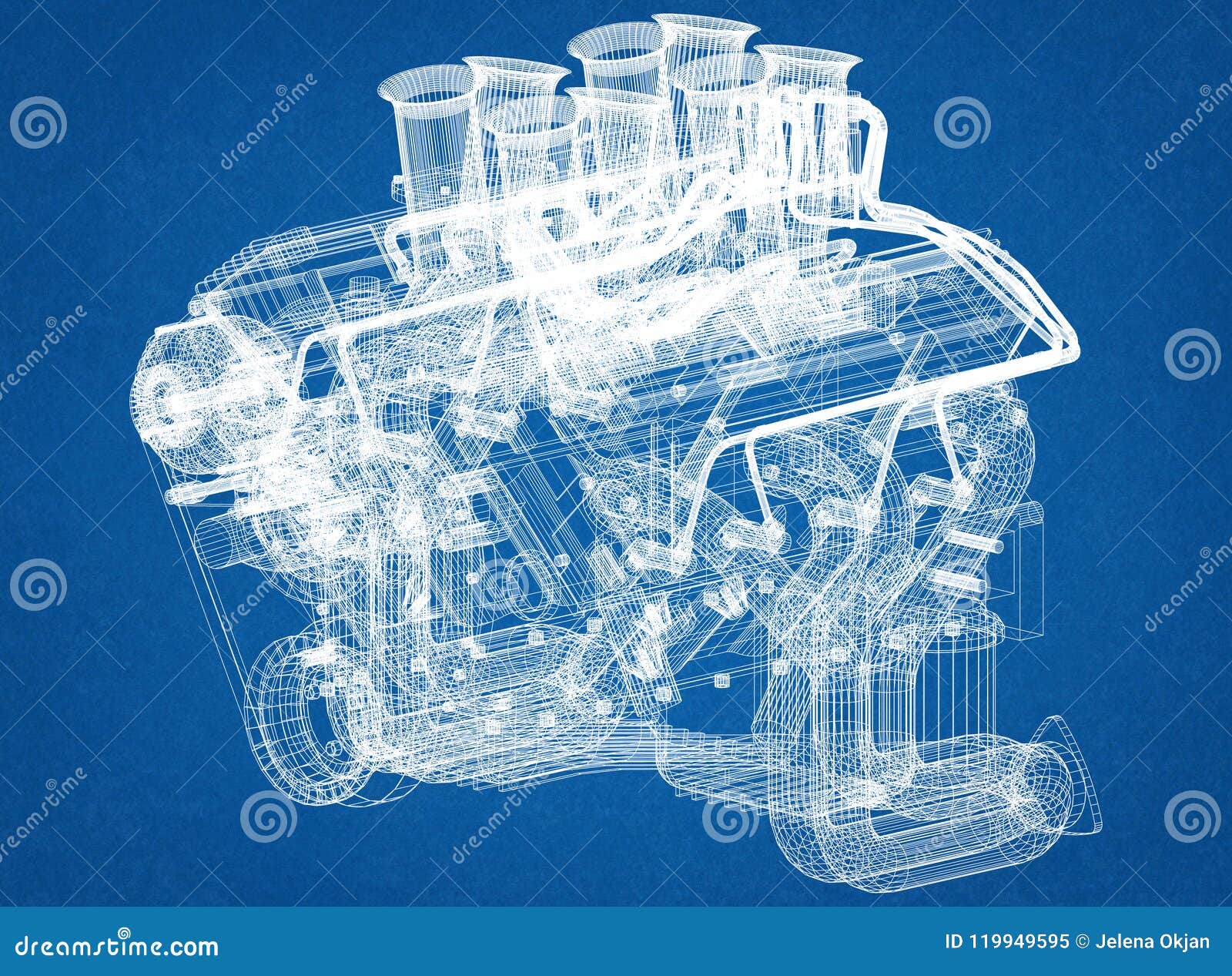 Car Engine Architect Blueprint Stock Illustration - Illustration of ...