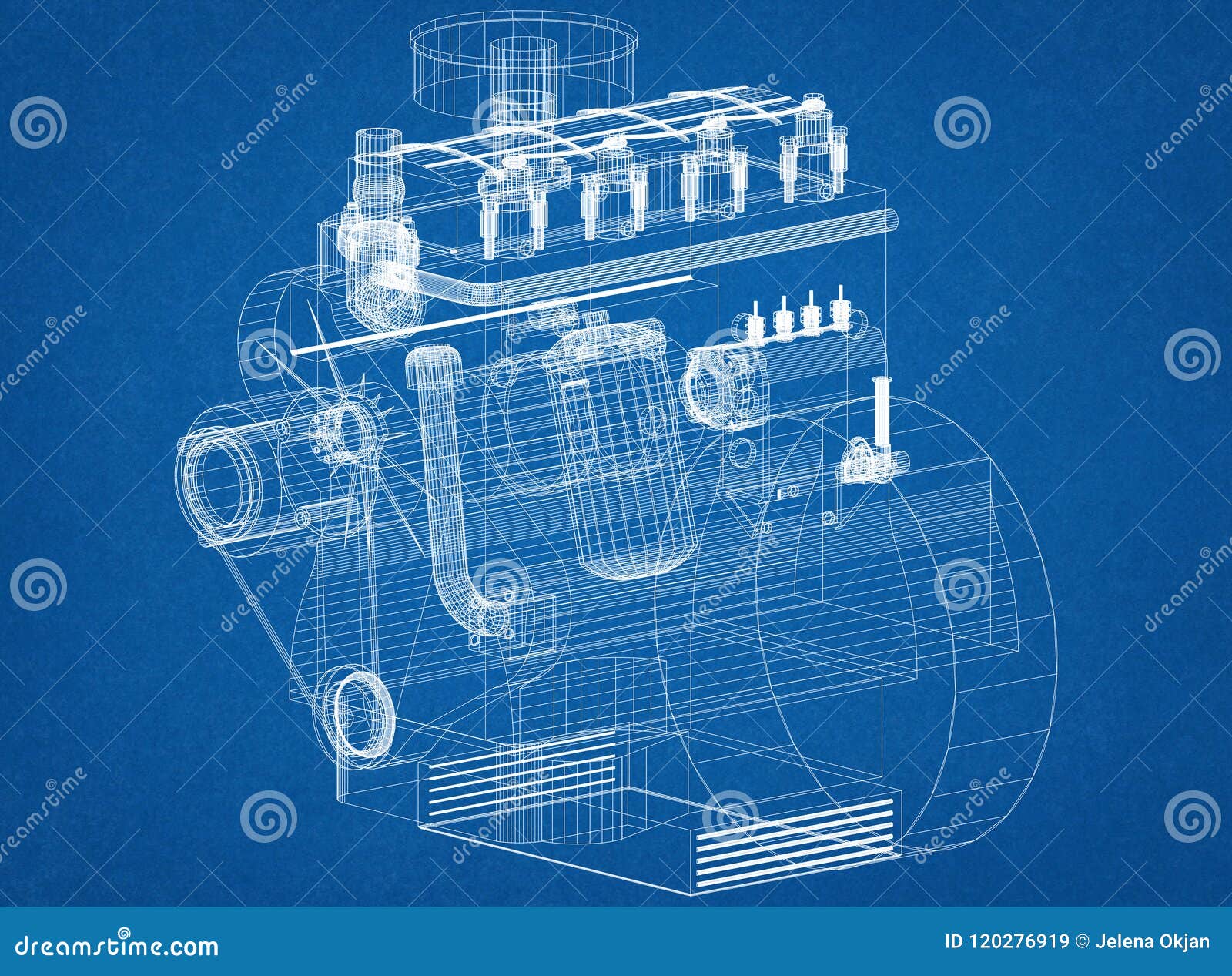 Car Engine Architect Blueprint Stock Illustration - Illustration of ...
