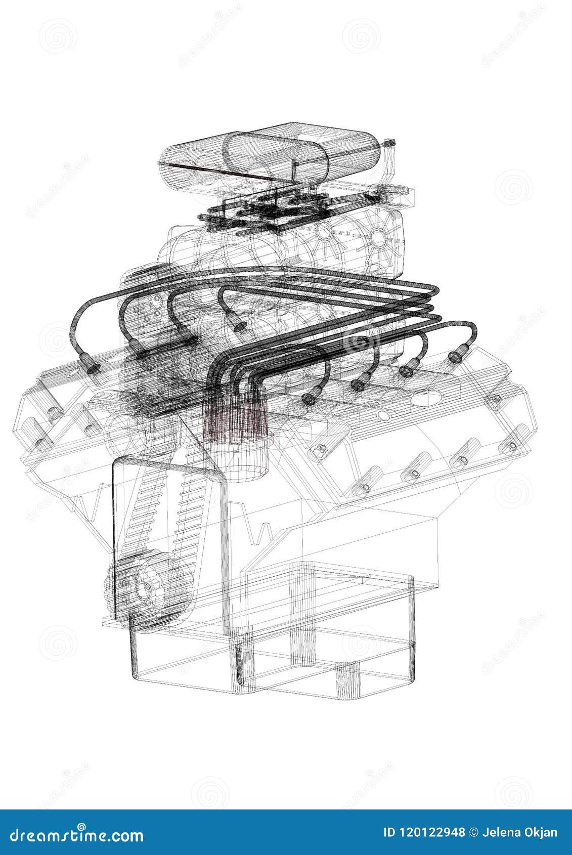 Car Engine Architect Blueprint - Isolated Stock Illustration ...