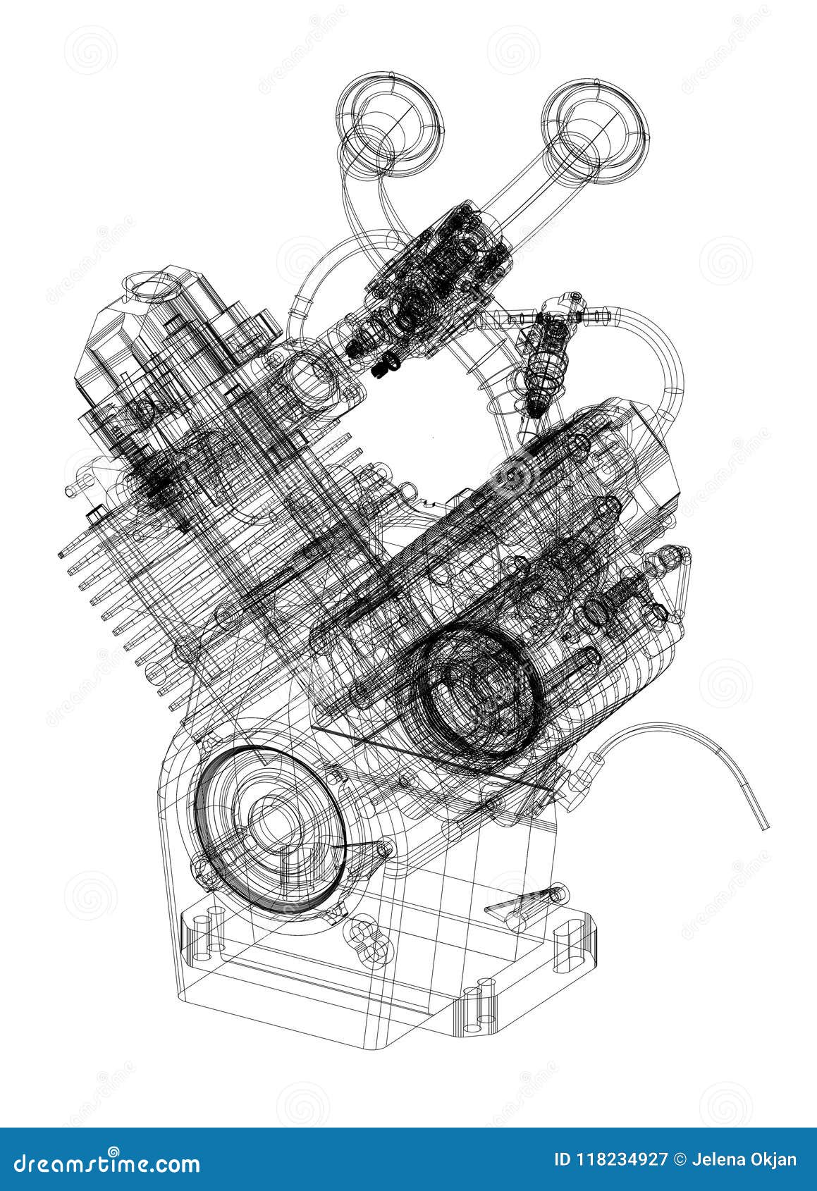Car Engine Blueprint - Isolated Stock Illustration - Illustration of ...