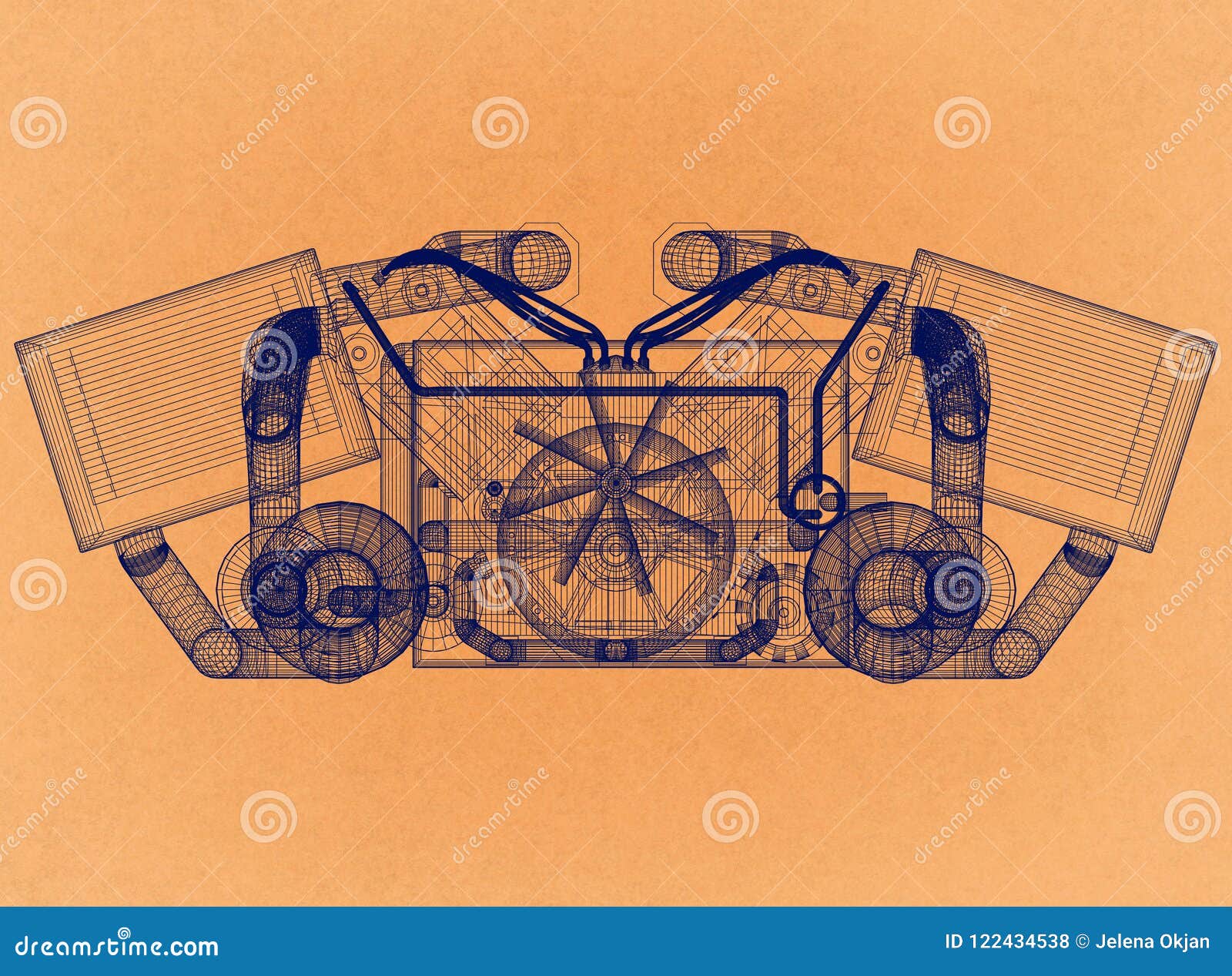 Car Engine Concept - Retro Architect Blueprint Stock Photo - Image of ...
