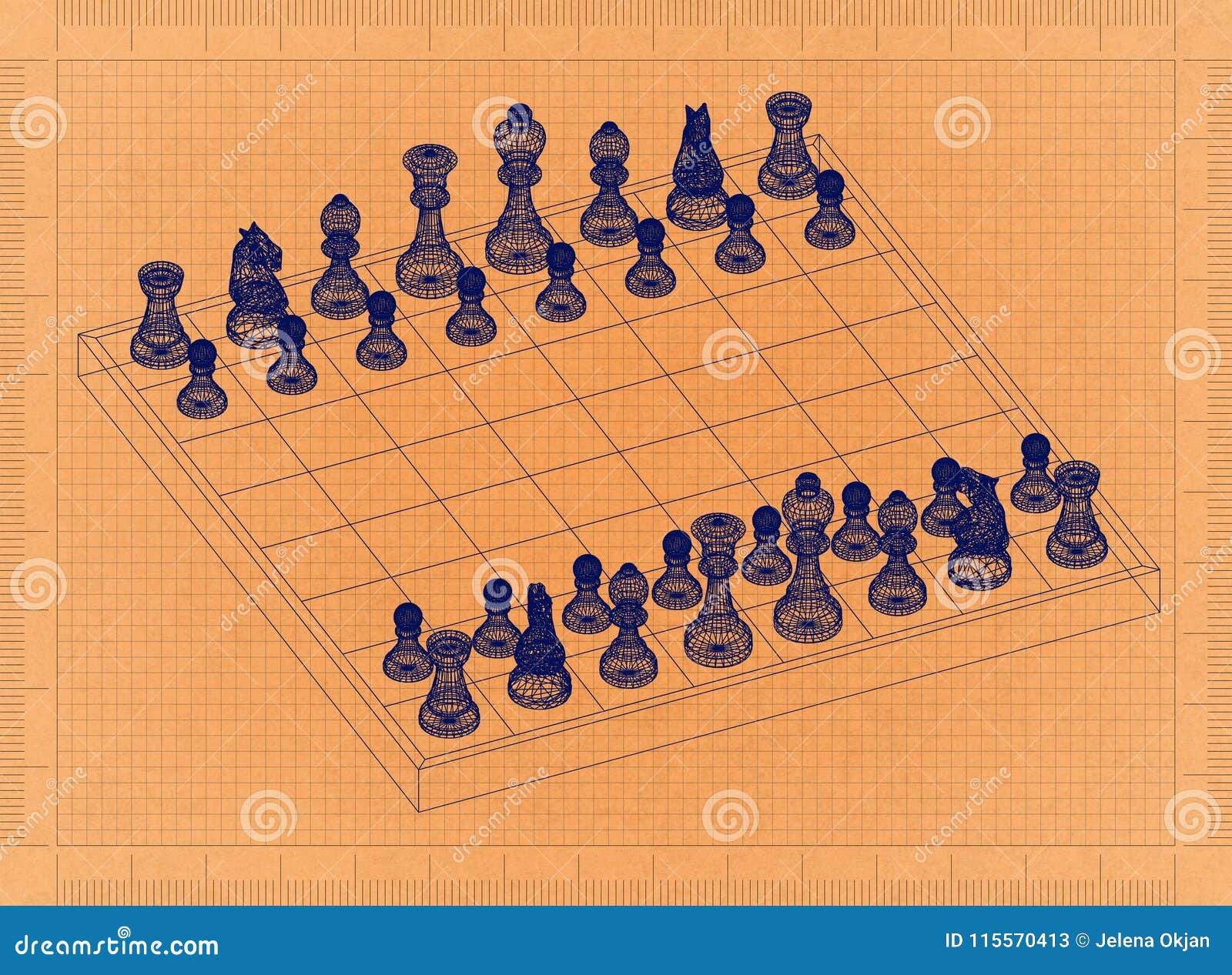 Chess - Retro Blueprint stock illustration. Illustration of graphic ...