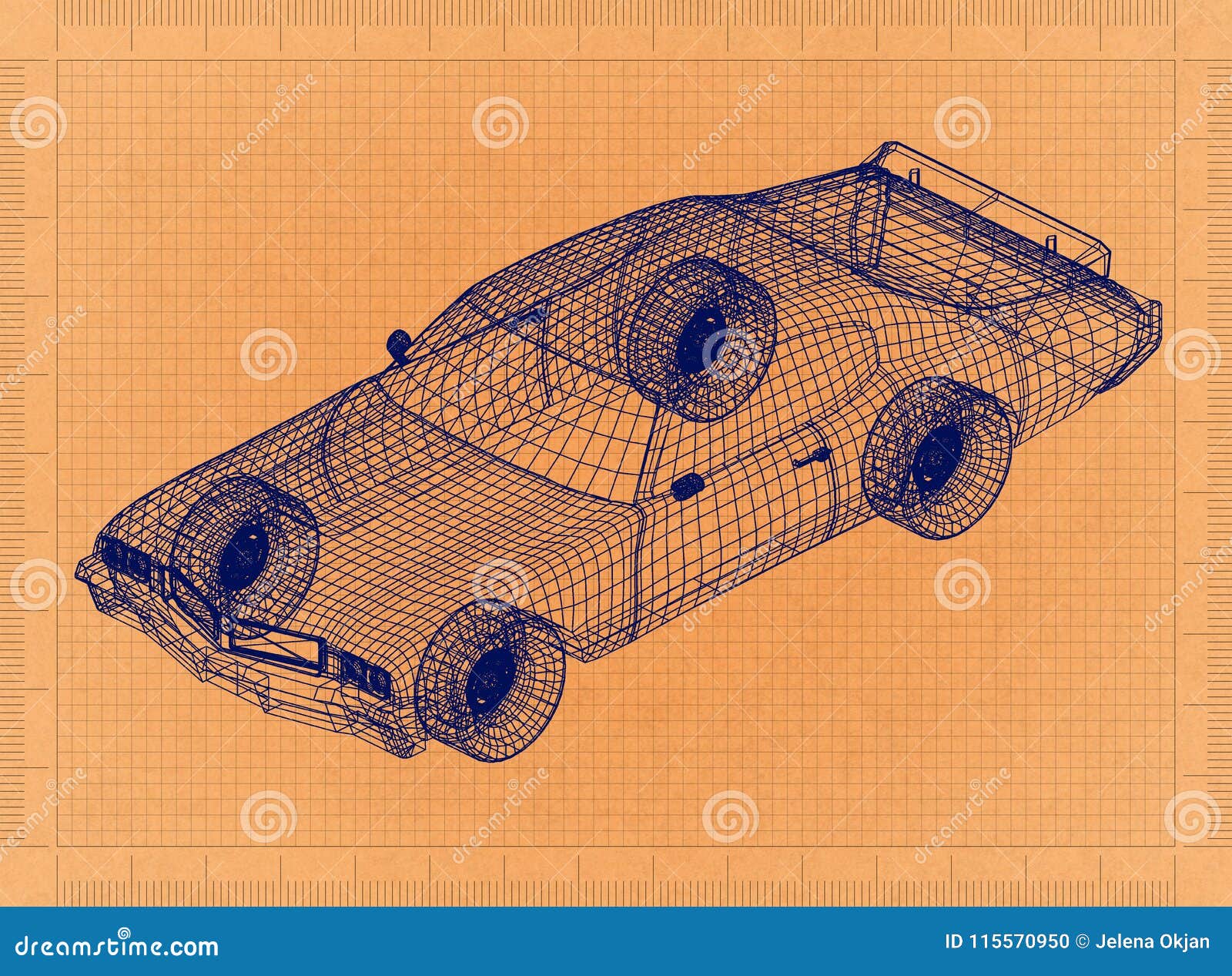 Classic Car - Retro Blueprint Stock Illustration - Illustration of ...