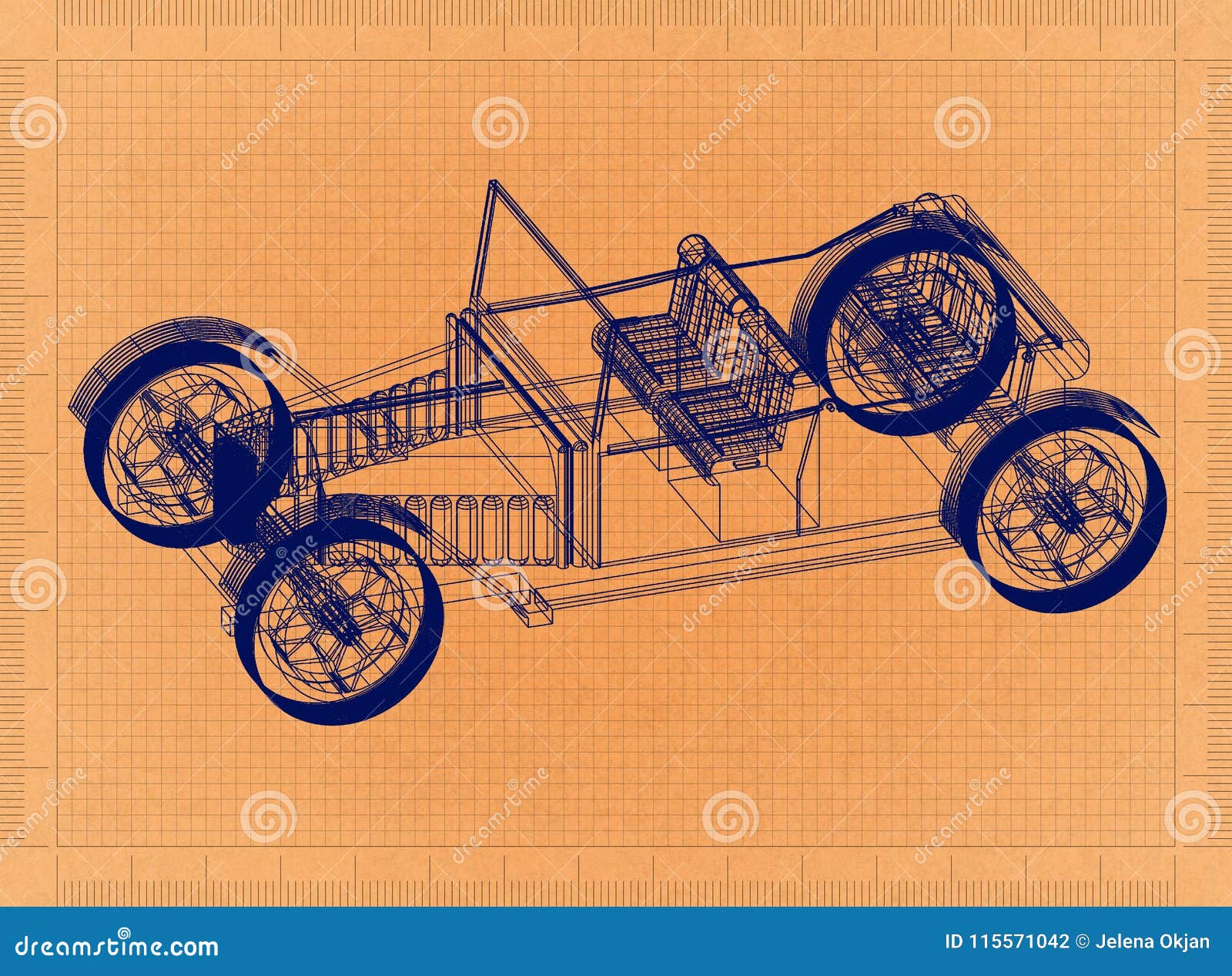 Classic Car - Retro Blueprint Stock Illustration - Illustration of ...