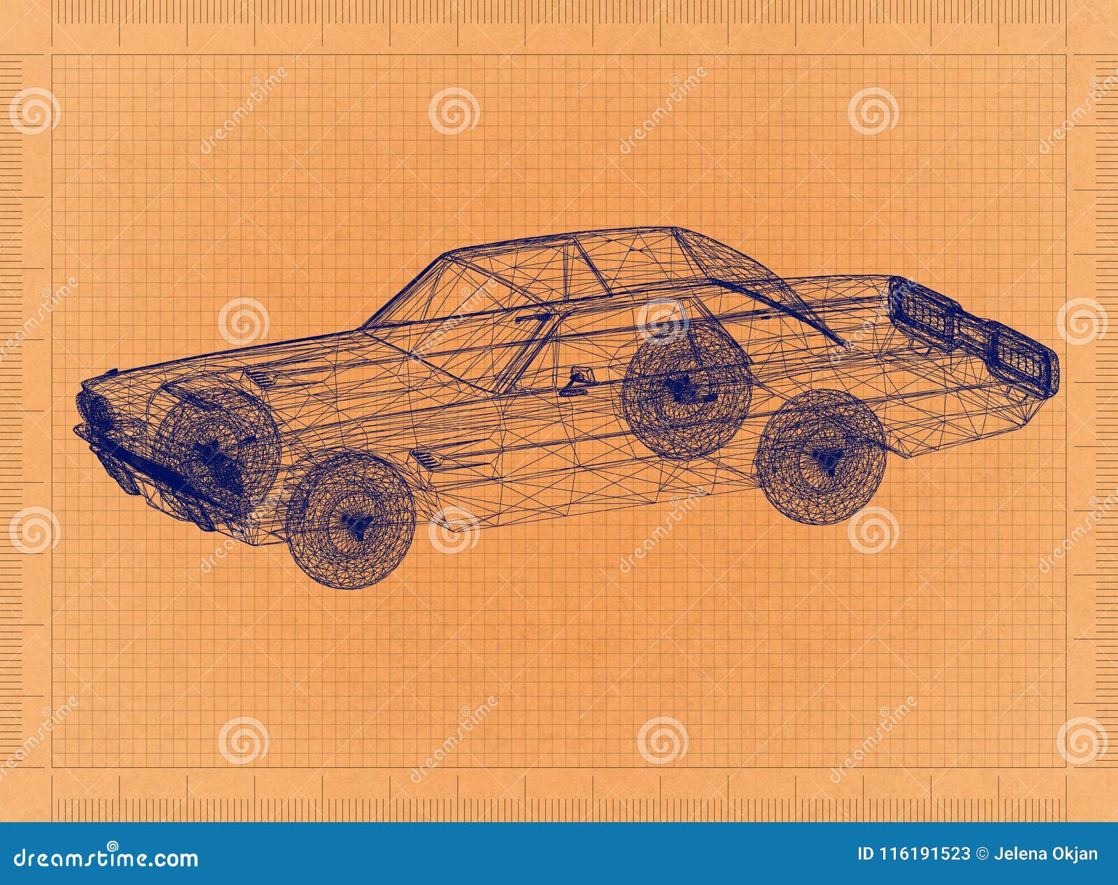 Classic Car - Retro Blueprint Stock Illustration - Illustration of ...