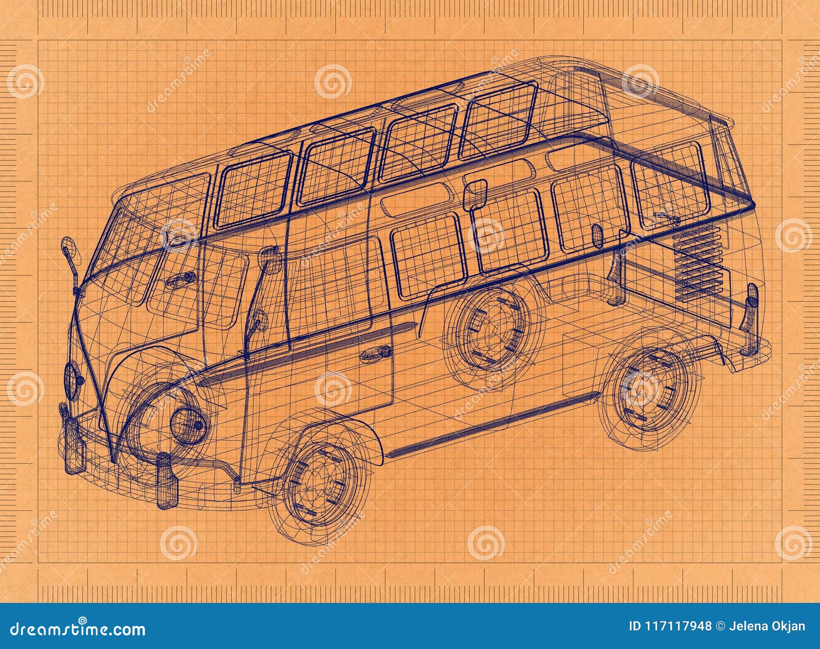 Classic Kombi - Retro Blueprint Stock Illustration - Illustration of ...