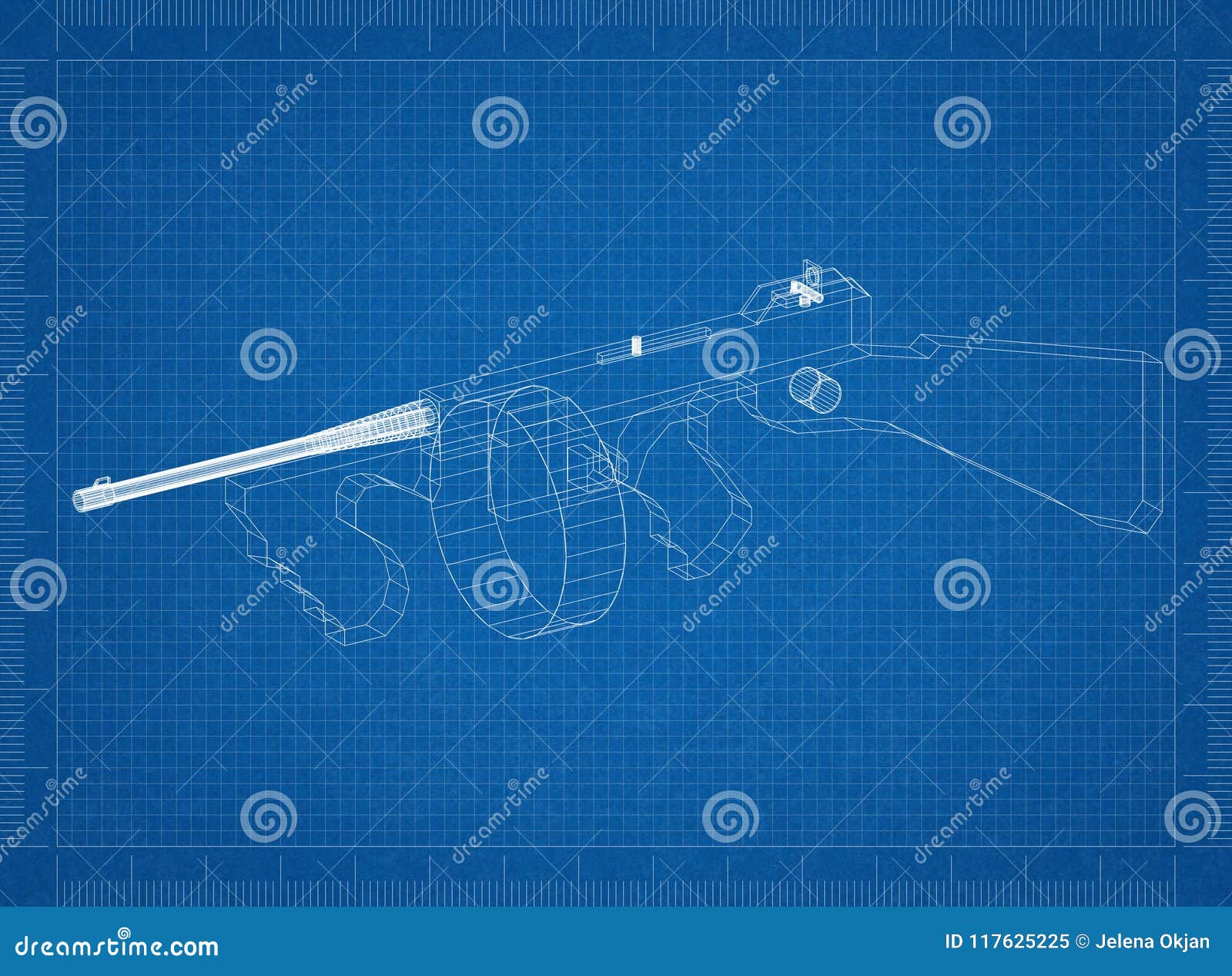 Classic Machine Gun Architect Blueprint Stock Image - Image of ...
