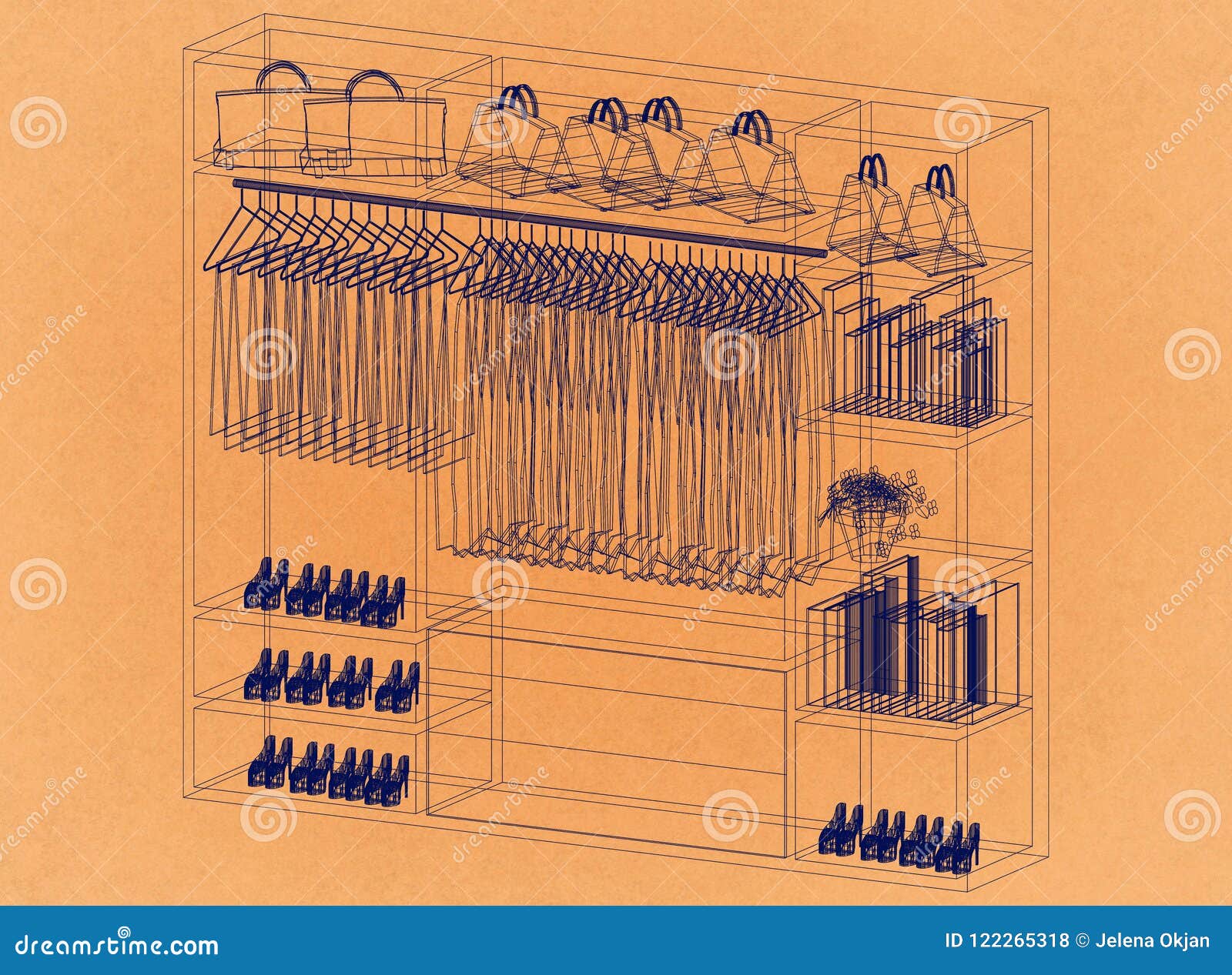 Closet Design - Retro Architect Blueprint Stock Illustration ...