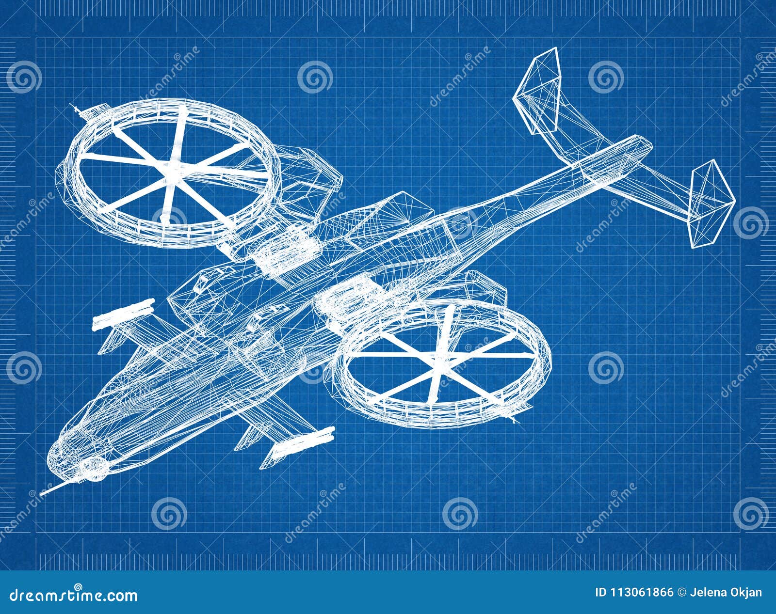 Combat Helicopter 3D Blueprint Stock Illustration - Illustration of ...
