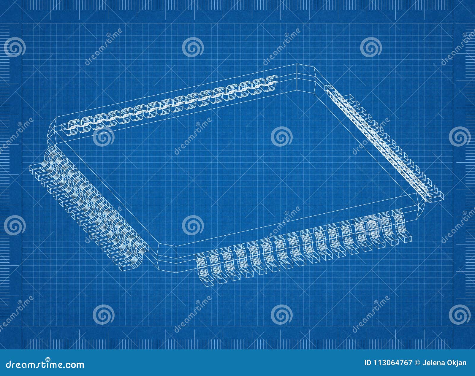 Computer Chip 3D Blueprint - Stock Image - Image of design ...