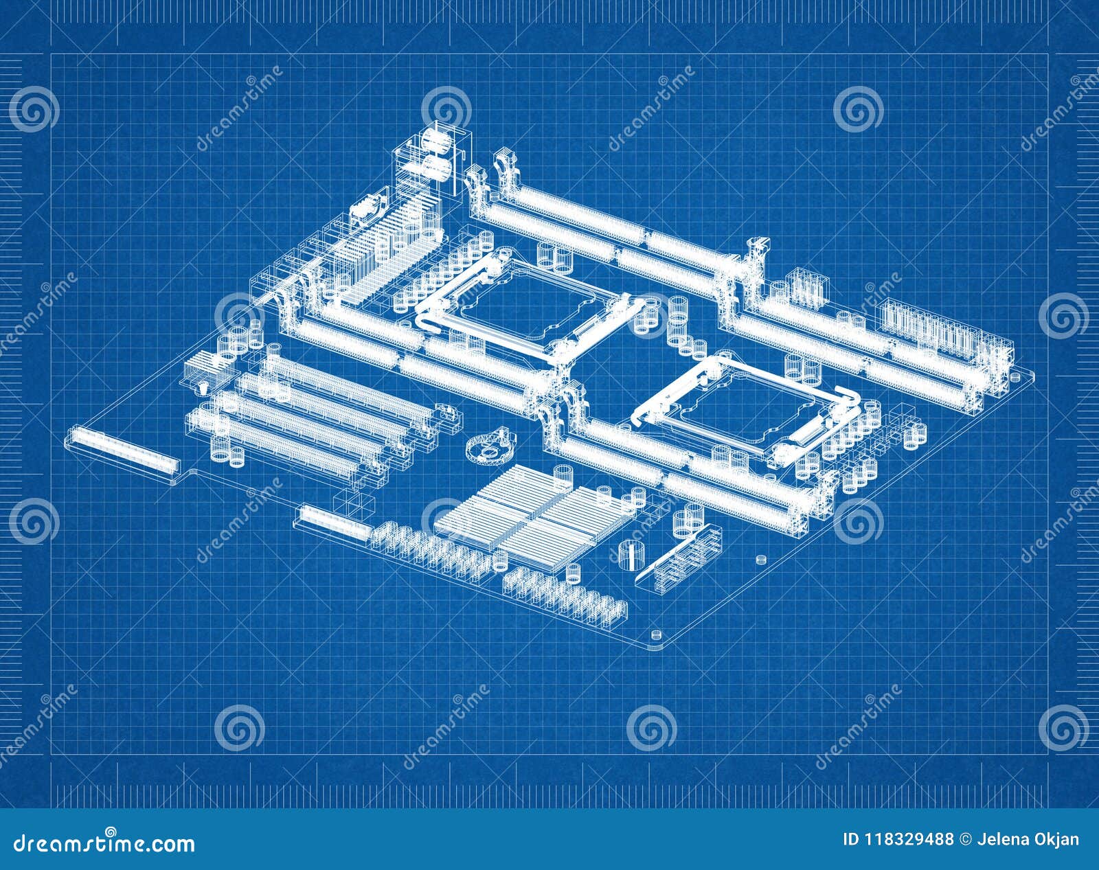 Computer Motherboard Architect Blueprint Stock Photo - Image of ...