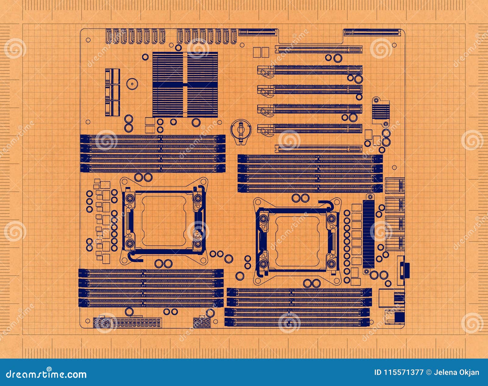 Computer Motherboard - Retro Blueprint Stock Illustration ...