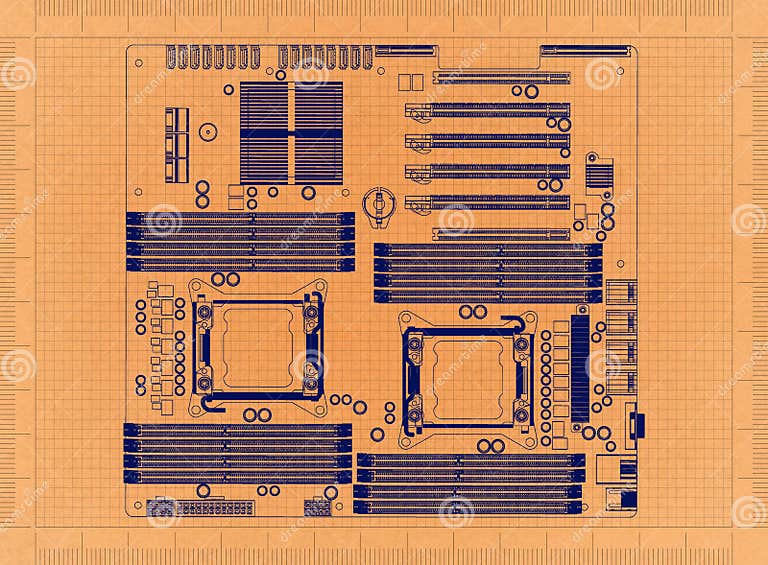 Computer Motherboard - Retro Blueprint Stock Illustration ...