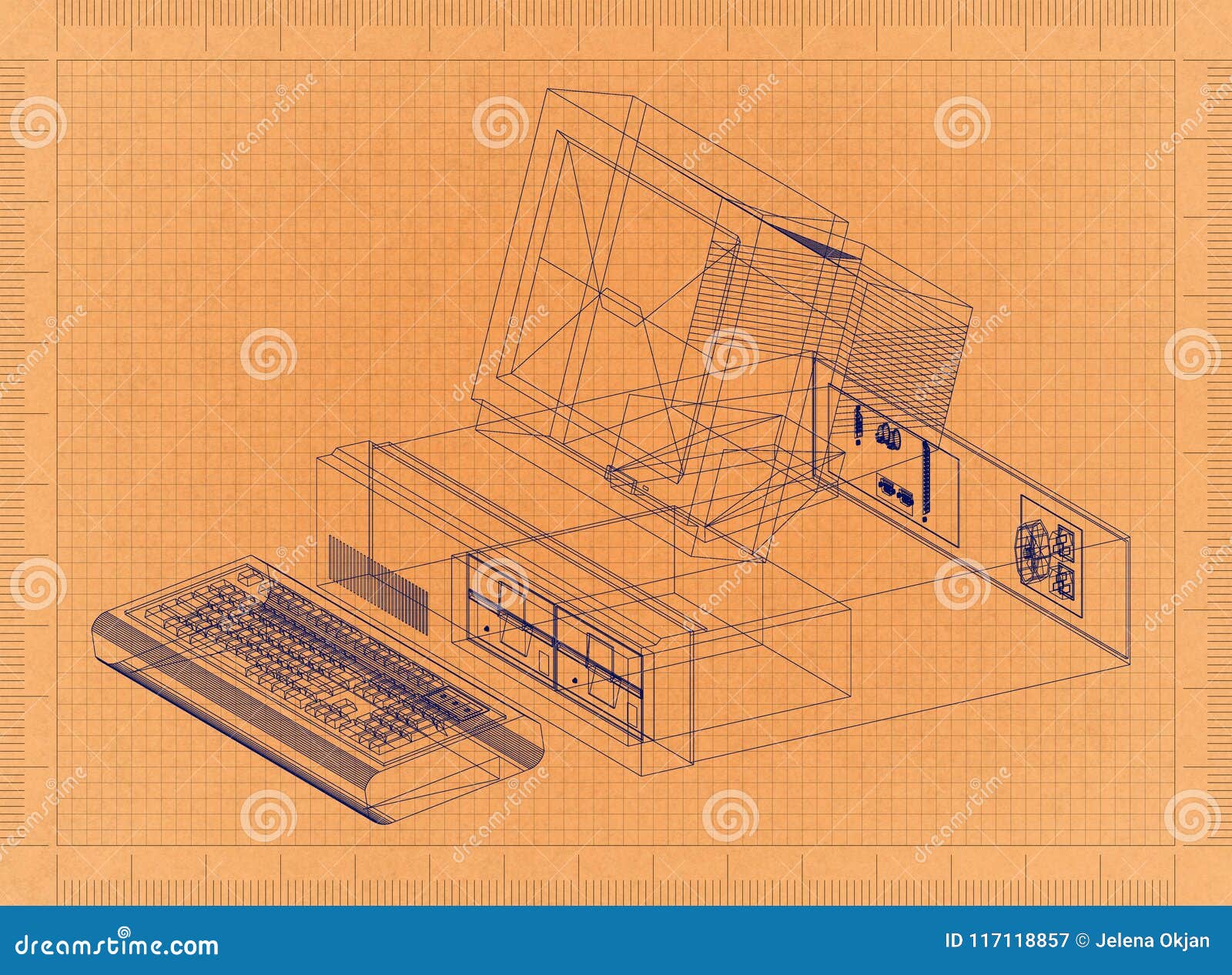 Computer - Retro Blueprint stock illustration. Illustration of display ...