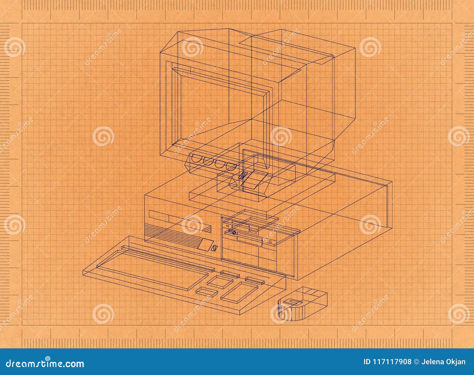 Computer - Retro Blueprint stock photo. Image of industrial - 117117908