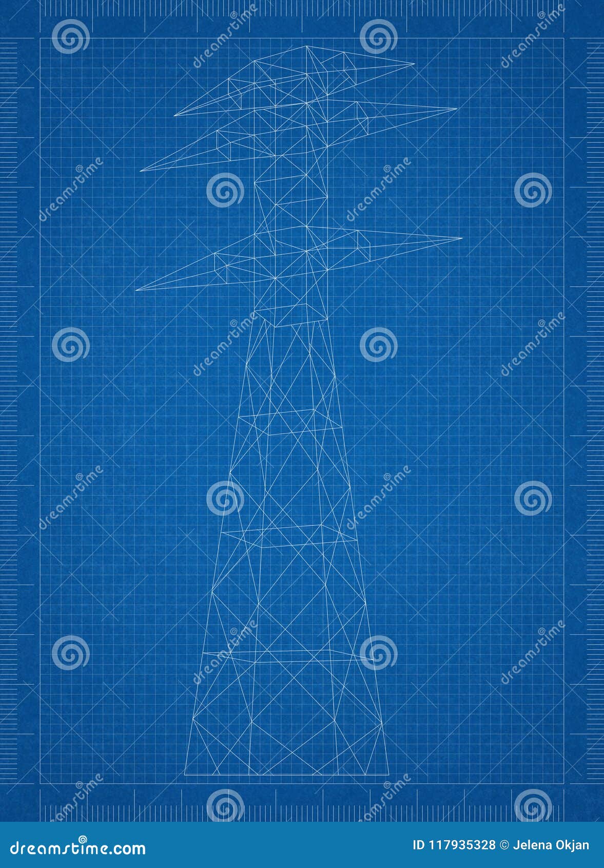 Electric Tower Architect Blueprint Stock Illustration - Illustration of ...