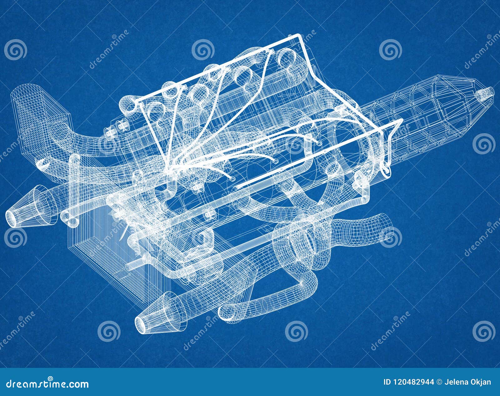 Engine Design Architect Blueprint Stock Illustration - Illustration of ...