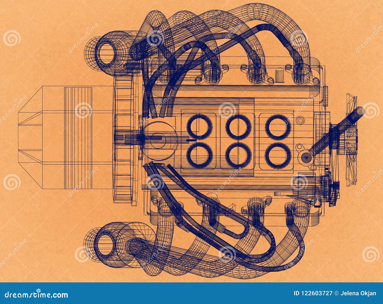 Engine Design - Retro Architect Blueprint Stock Illustration ...