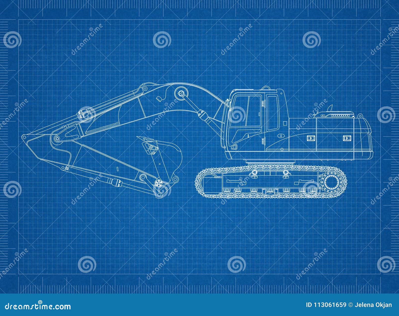 Excavator blueprint stock illustration. Illustration of heavy - 113061659