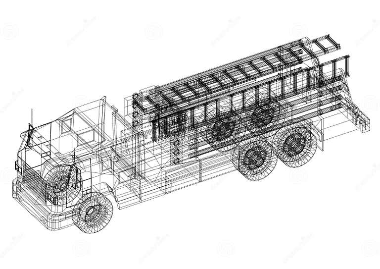 Fire Engine Architect Blueprint - Isolated Stock Illustration ...