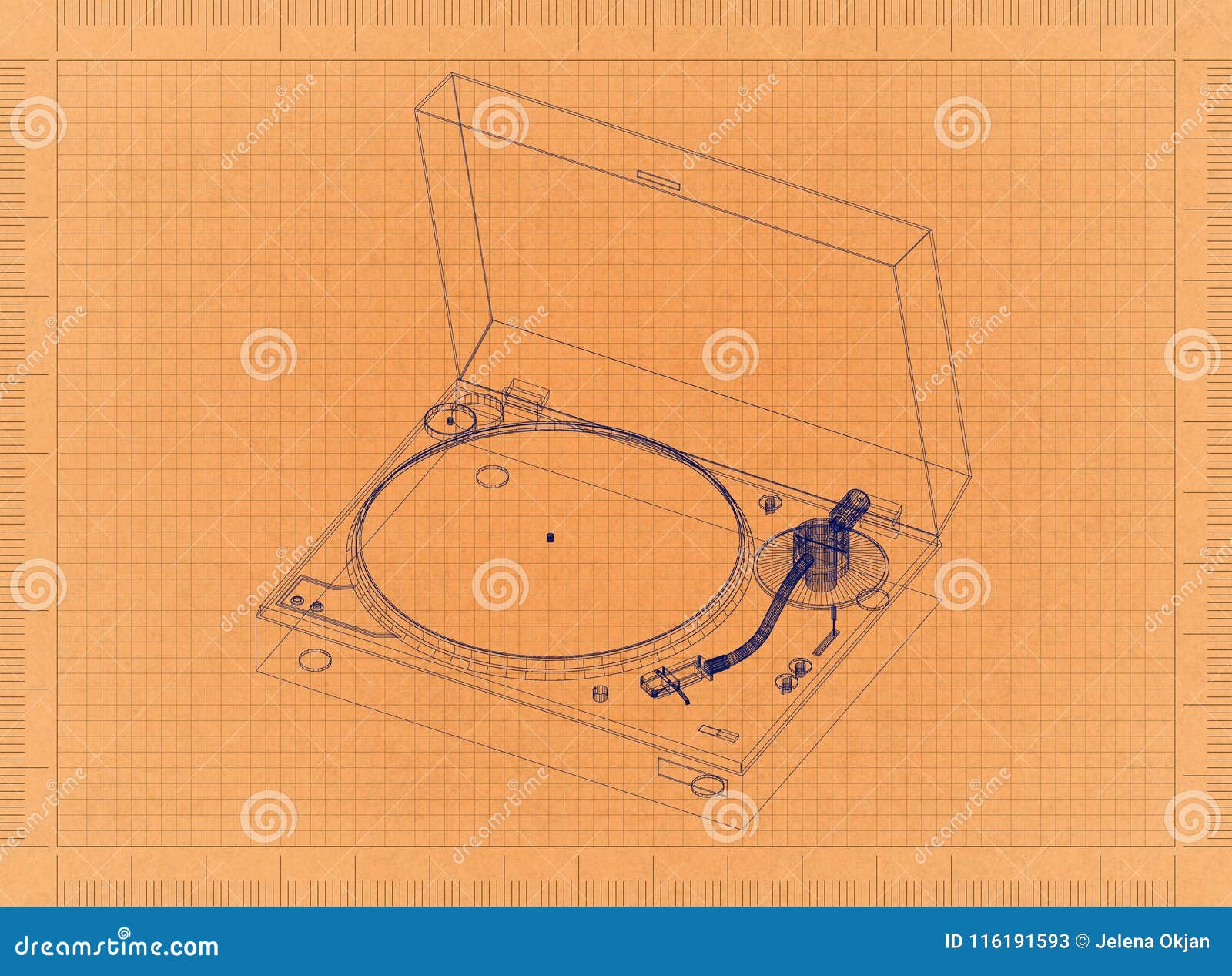 Gramophone - Retro Blueprint Stock Illustration - Illustration of audio ...