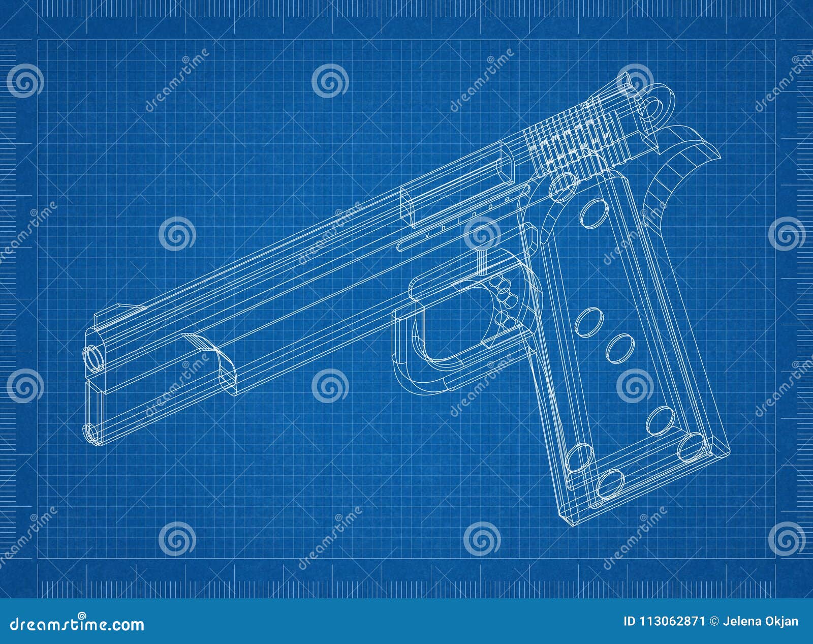 Gun 3D blueprint stock illustration. Illustration of engineering ...