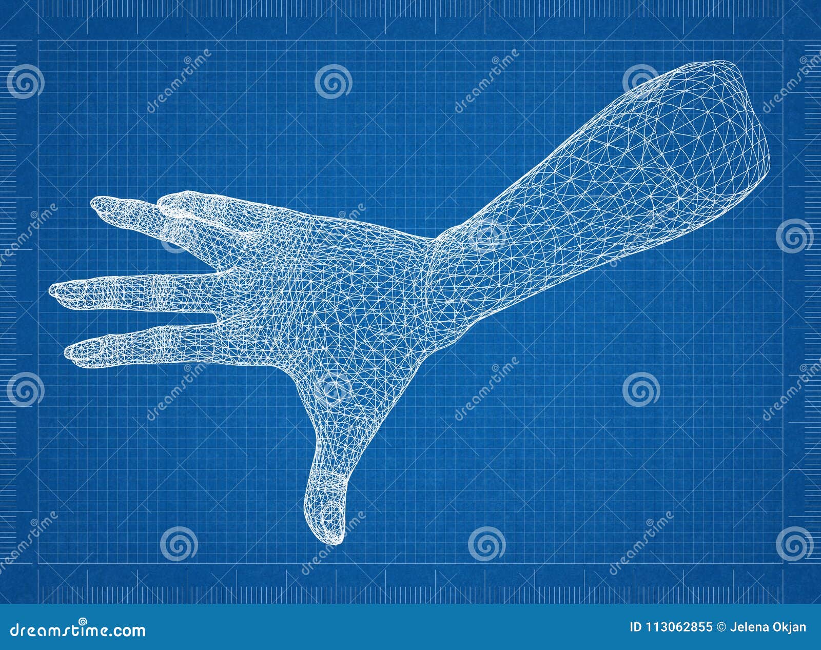 Hand 3D blueprint stock illustration. Illustration of detail - 113062855