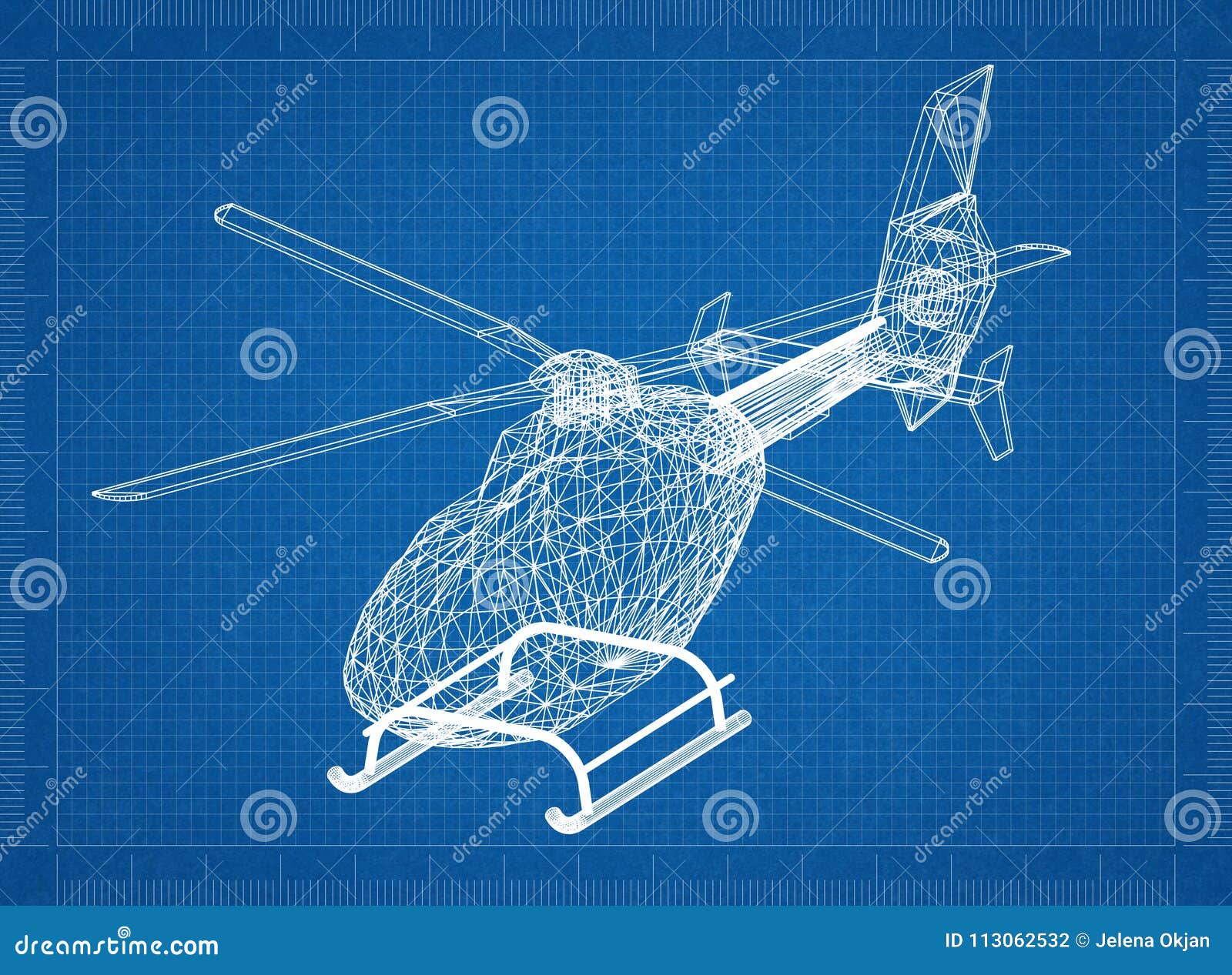 Helicopter 3D blueprint stock illustration. Illustration of body ...