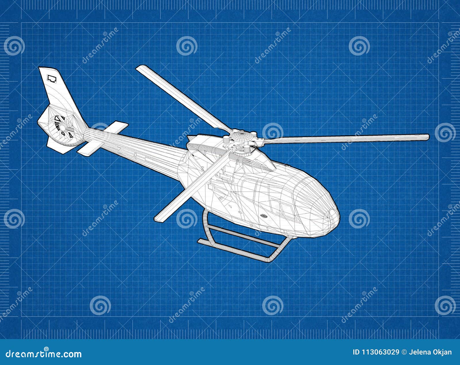Helicopter 3D blueprint stock image. Image of draft - 113063029