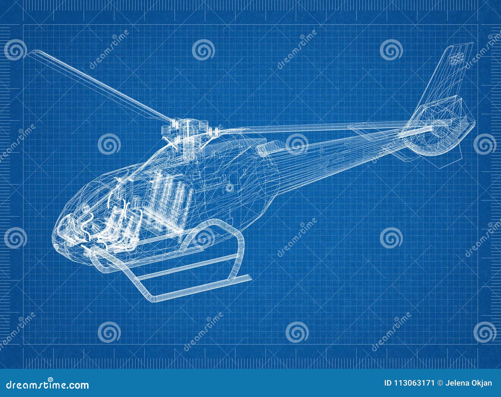 Helicopter 3D blueprint stock illustration. Illustration of copter ...