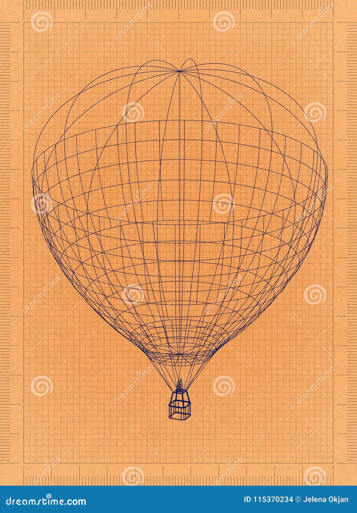 Hot Air Balloon - Retro Blueprint Stock Illustration - Illustration of ...