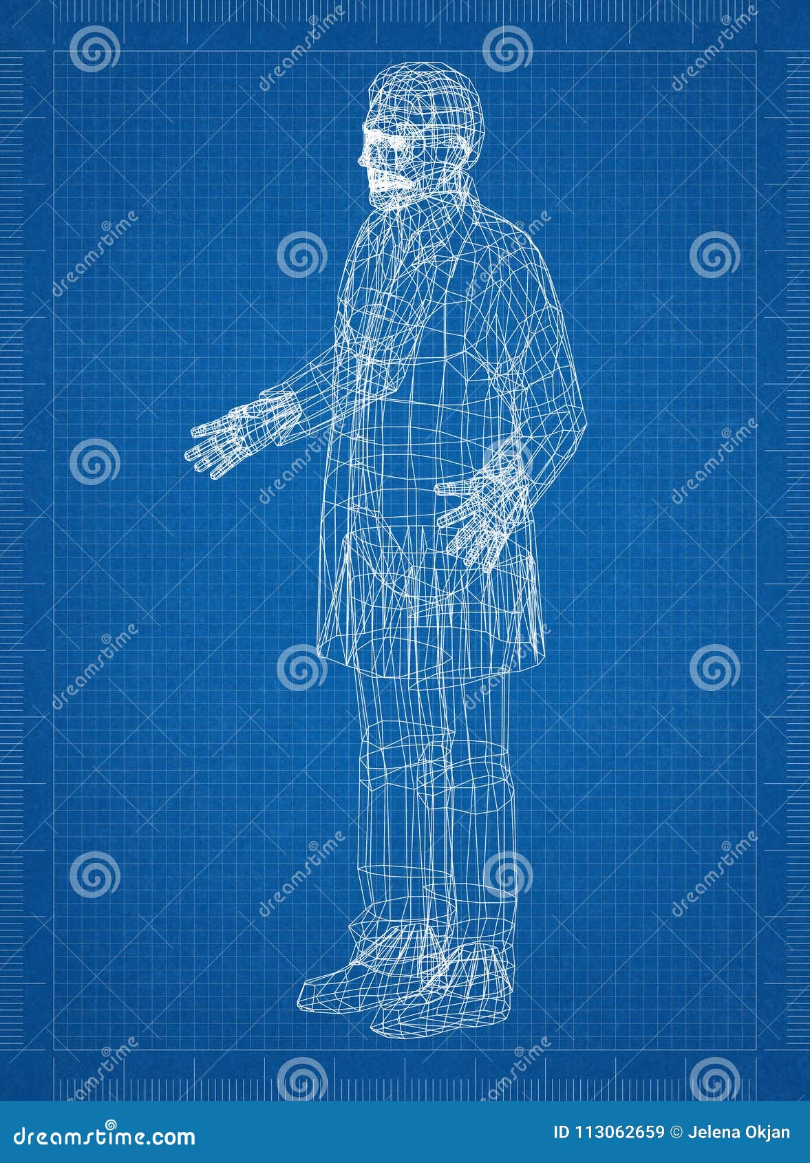 Human 3D blueprint stock illustration. Illustration of architect ...