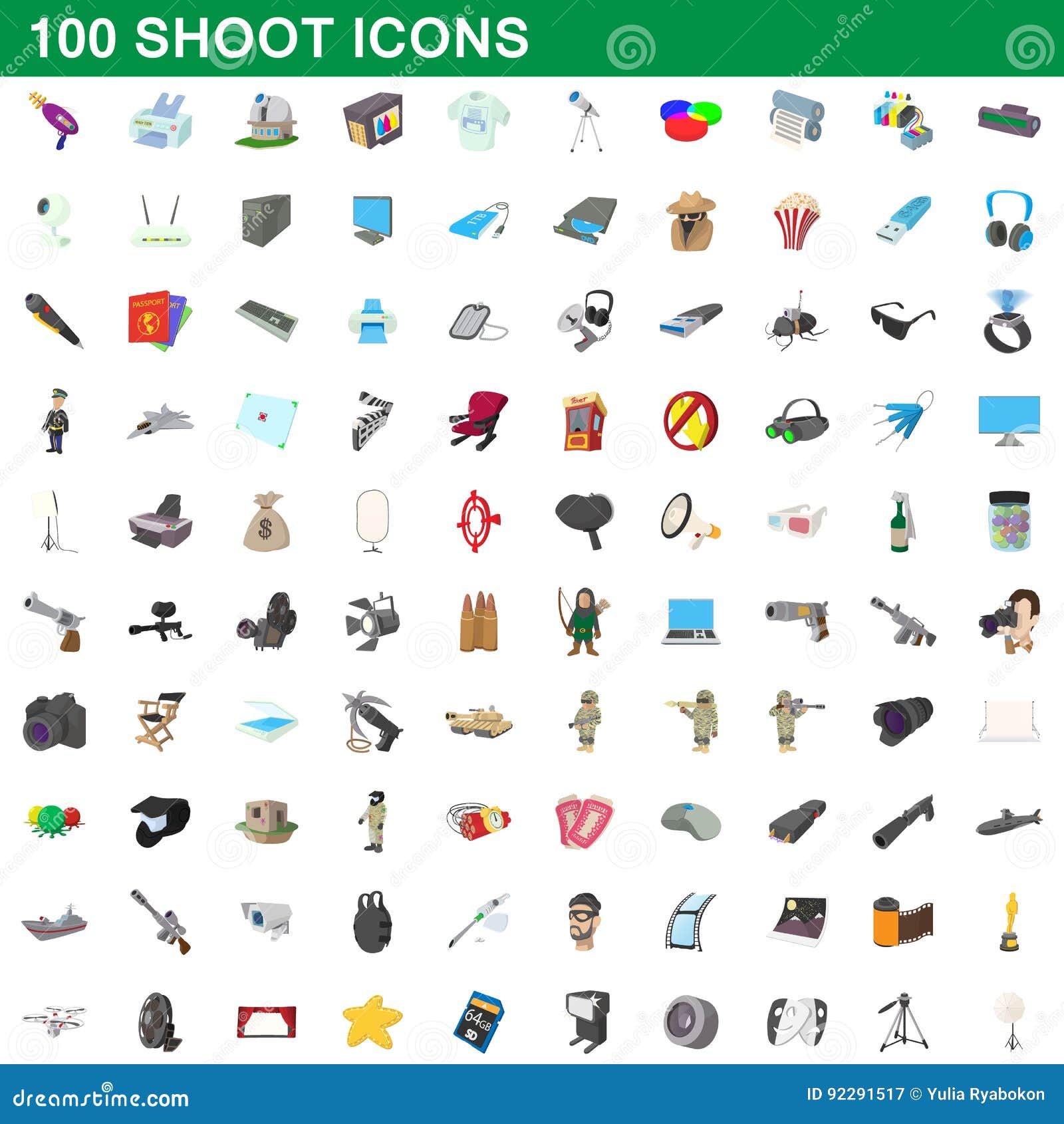 100 Shoot Icons Set, Cartoon Style Stock Vector - Illustration of ...
