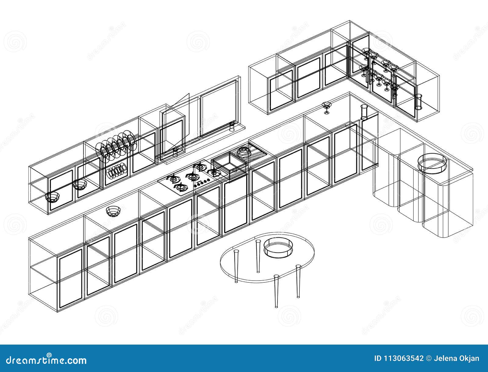 Kitchen 3D Blueprint - Isolated Stock Illustration - Illustration of ...