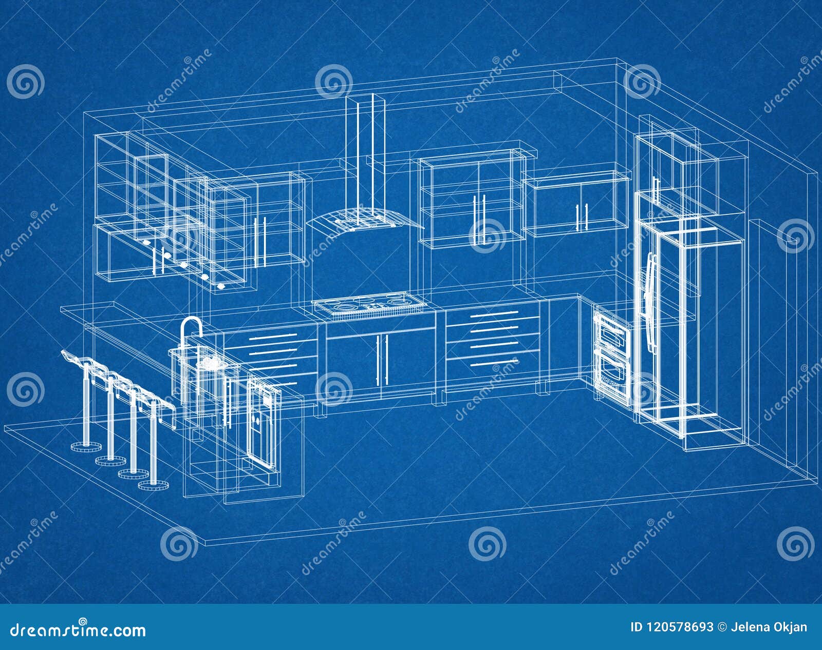 Kitchen Design Architect Blueprint Stock Image - Image of table, food ...