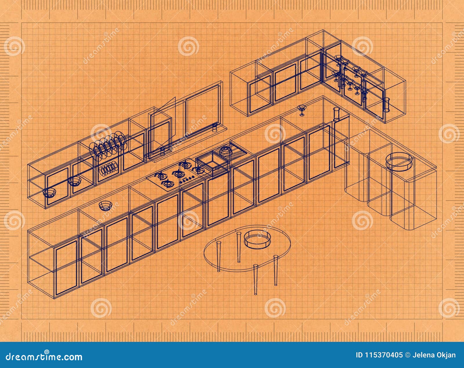 Kitchen Plan - Retro Blueprint Royalty-Free Stock Photography ...