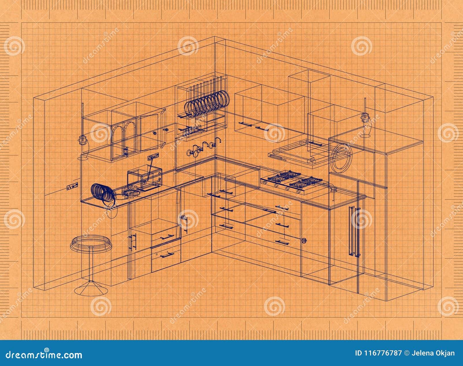 Kitchen Plan - Retro Blueprint Royalty-Free Stock Photography ...