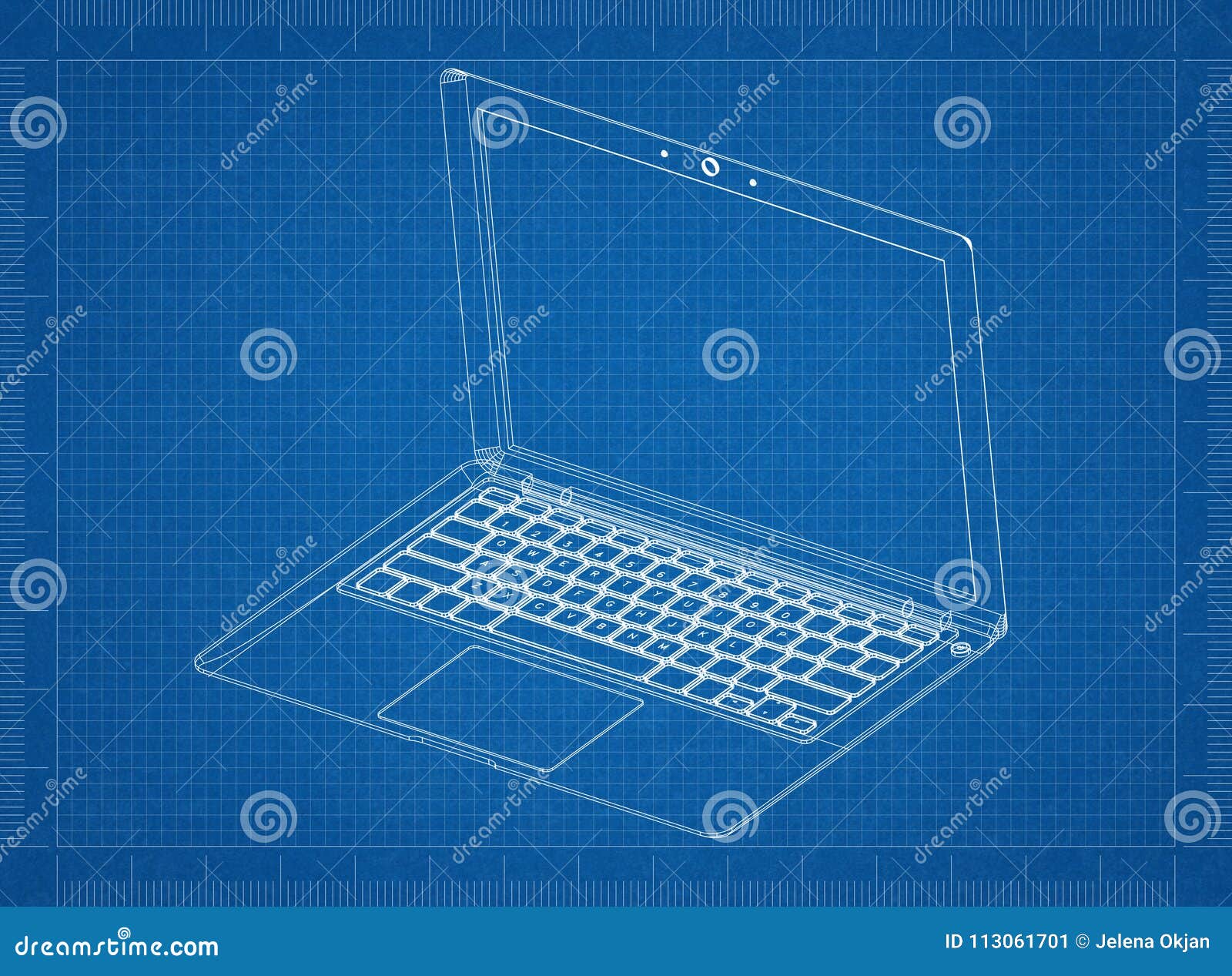 Laptop 3D blueprint stock image. Image of draft, architecture - 113061701