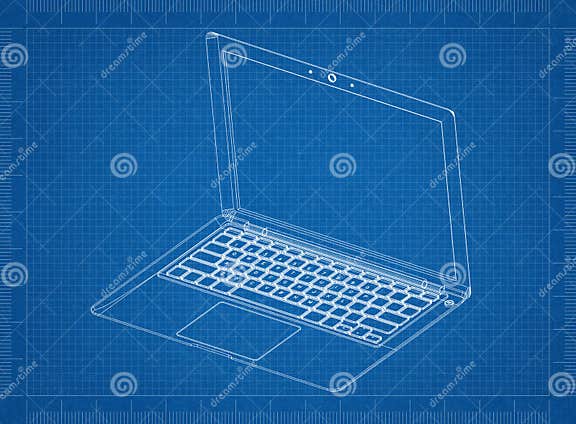 Laptop 3D blueprint stock image. Image of draft, architecture - 113061701
