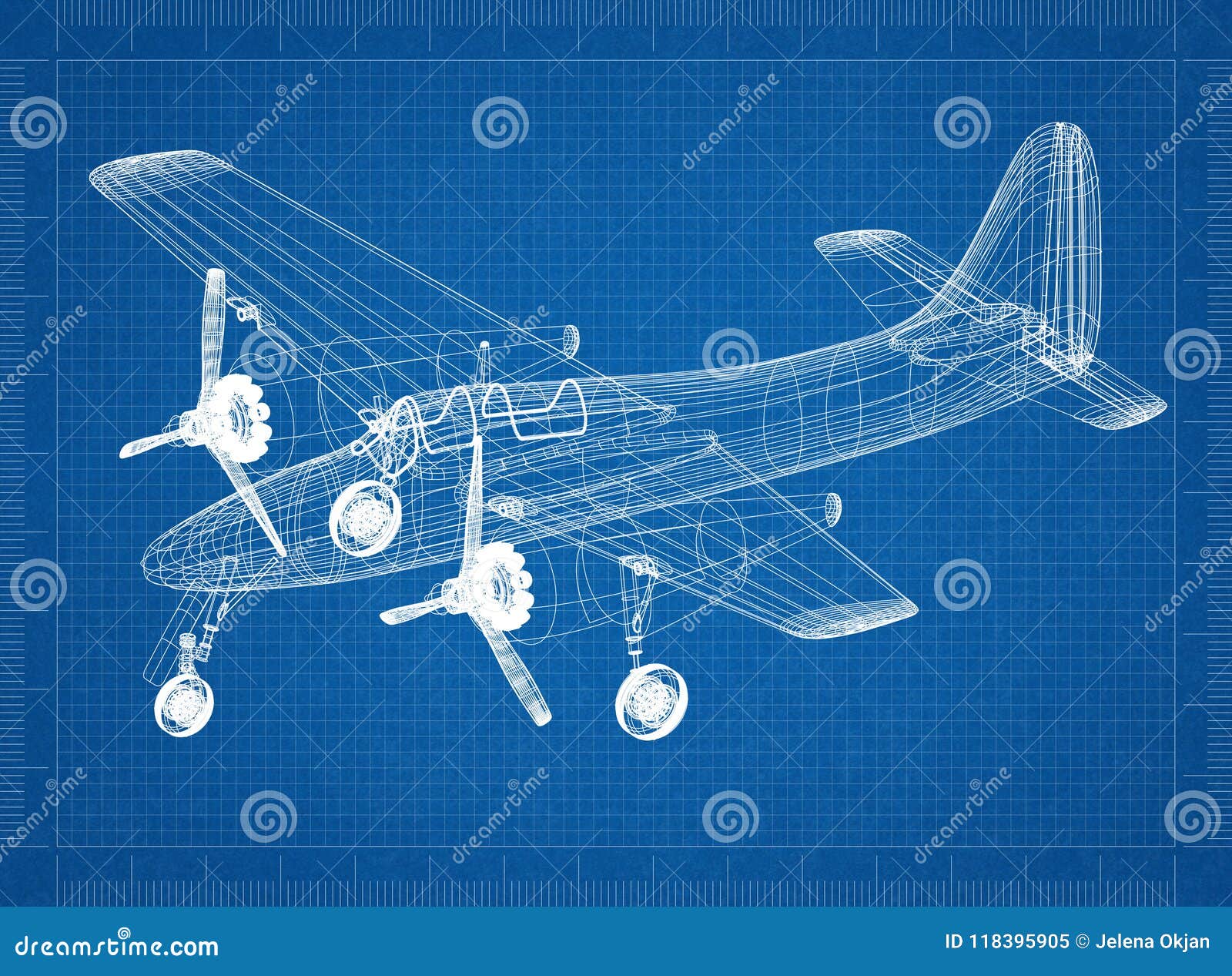 Light Airplane Architect Blueprint Stock Illustration - Illustration of ...